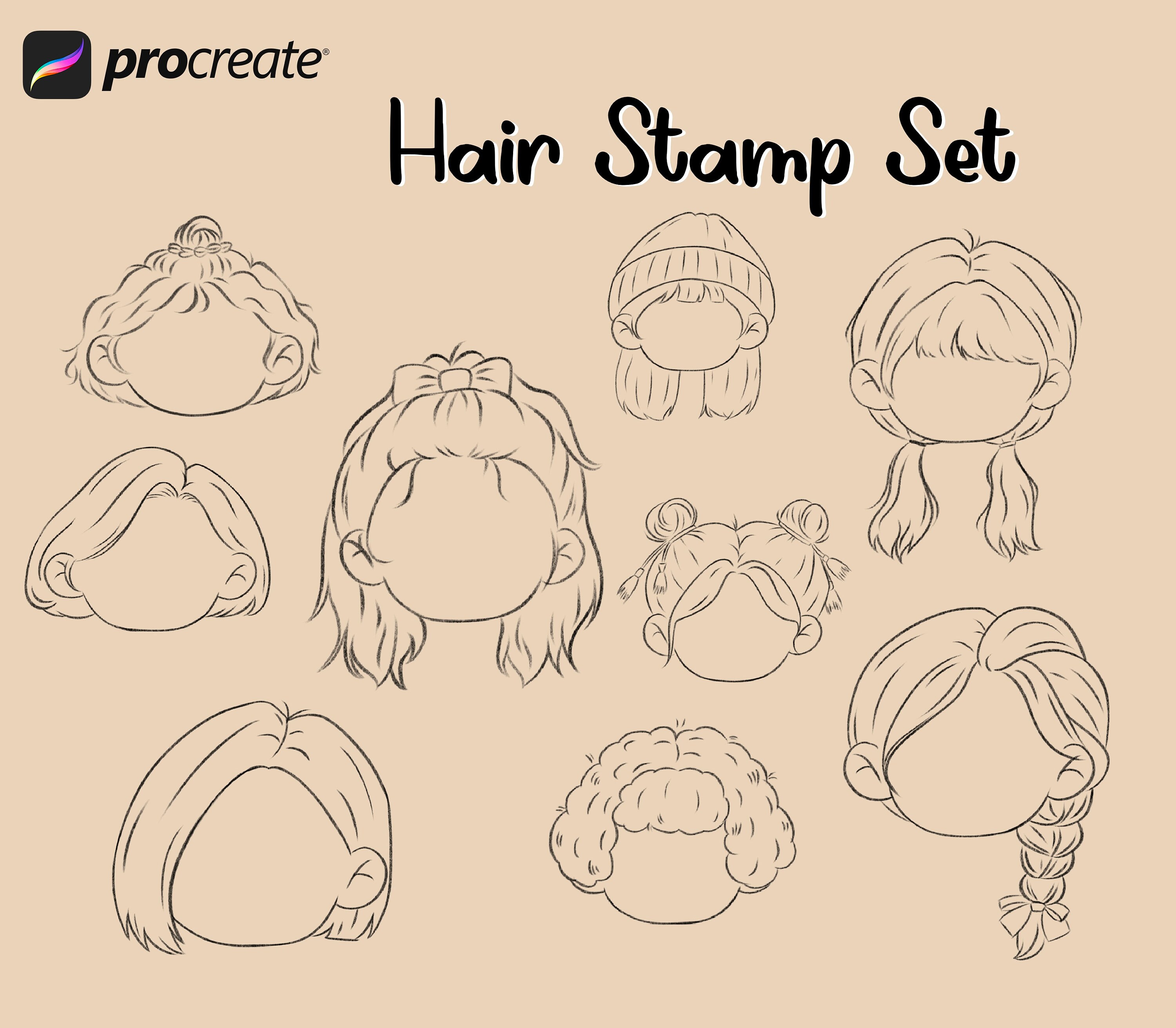 Procreate Cartoon Hair Stamps 27 Stamps 2 Sketch Brushes - Etsy