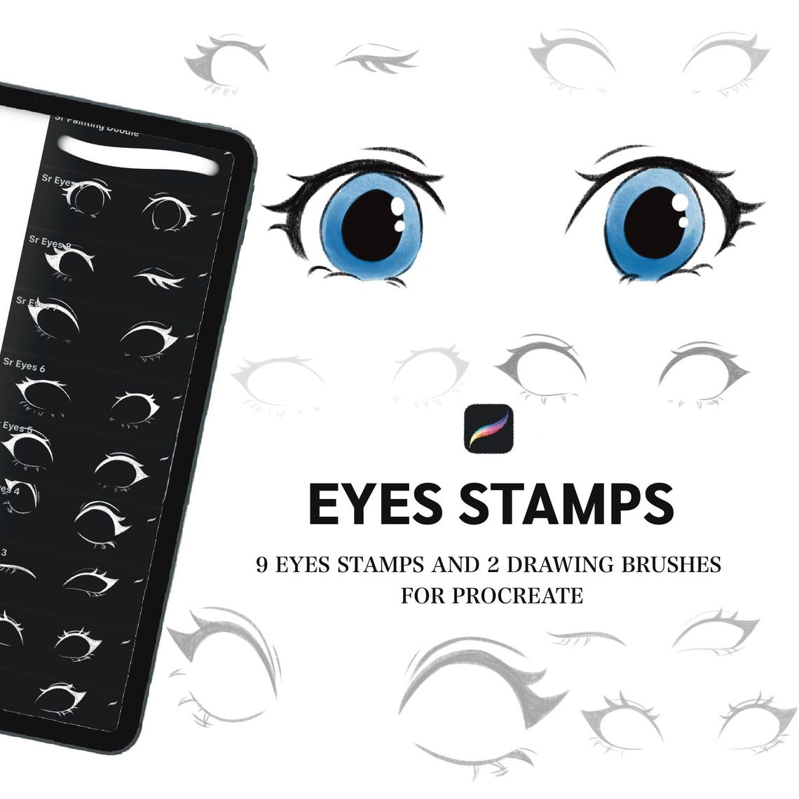 Procreate EYES Stamps (9 Stamps + 2 Sketching Brushes), Easy Cartoon ...