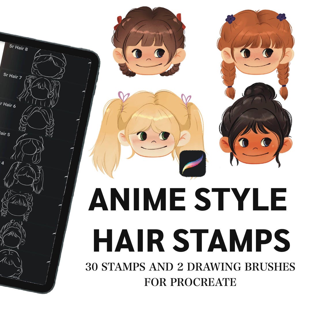 Procreate Anime Hair Stamps, Cartoon Style Brushes (digital Download ...