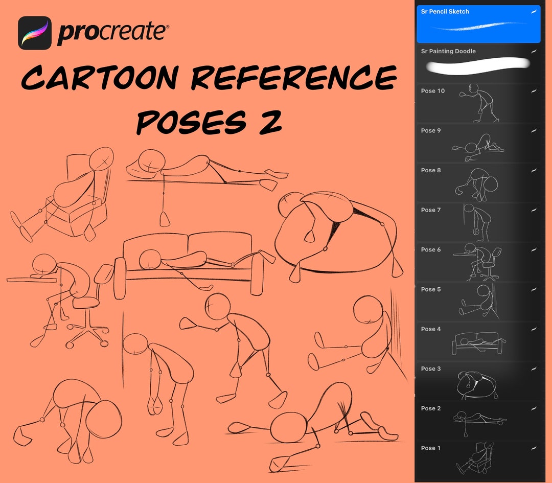 Procreate Cartoon Reference Pose Stamps 10 Stamps 2 Sketching Brushes ...