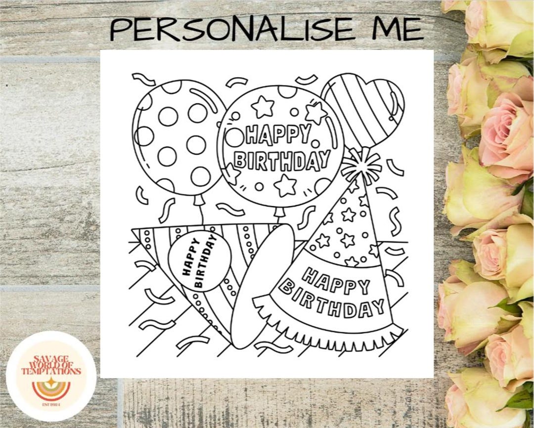 Happy Birthday Colour in Card, Colour Me In, Kids, Colour In, Gift for ...