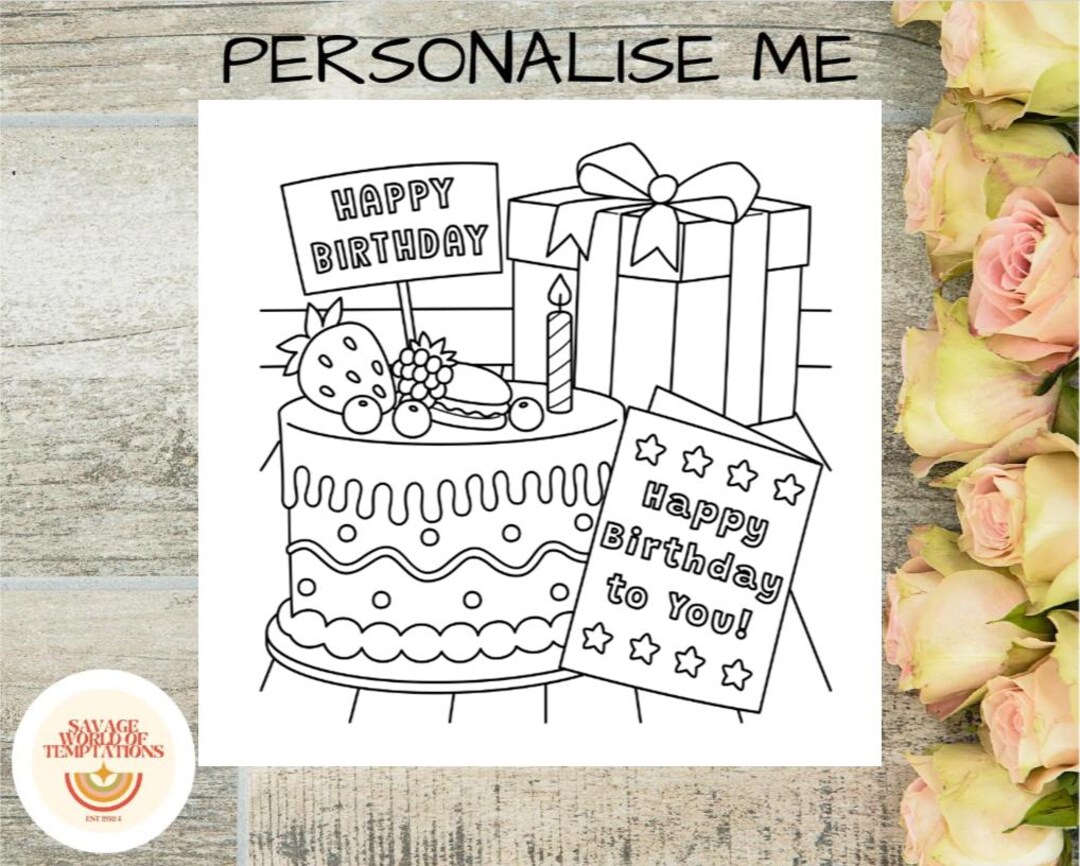 Happy Birthday Colour in Card, Colour Me In, Kids, Colour In, Gift for ...