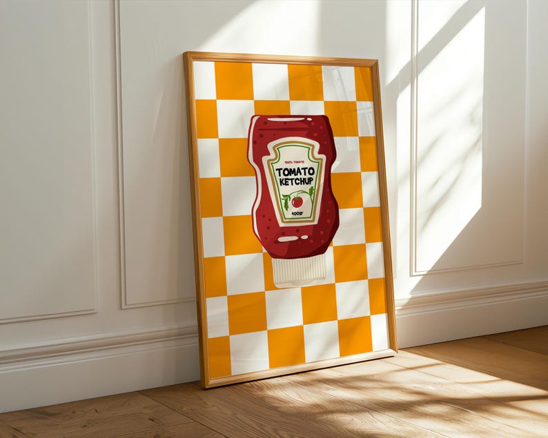 Ketchup Wall Art Print Retro Kitchen Decor Vintage Food Illustration ...