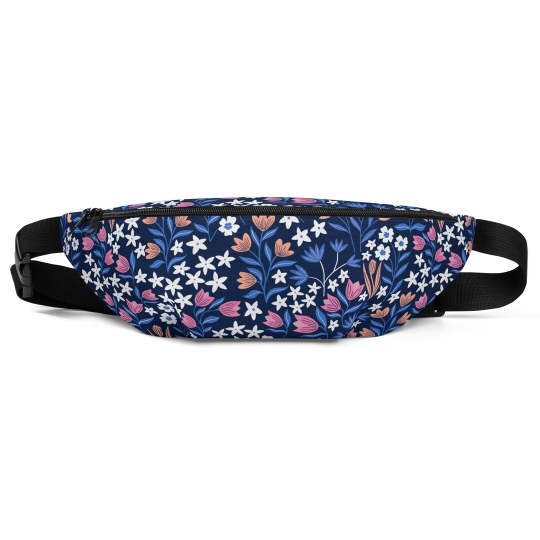 Navy Blue Floral Cottagecore Fanny Pack, Womens Cute Sling Bag, Bum Bag ...