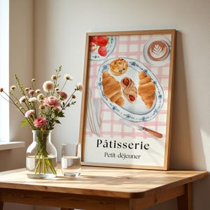 French Bakery Wall Art Patisserie Breakfast Print Watercolour Croissant ...