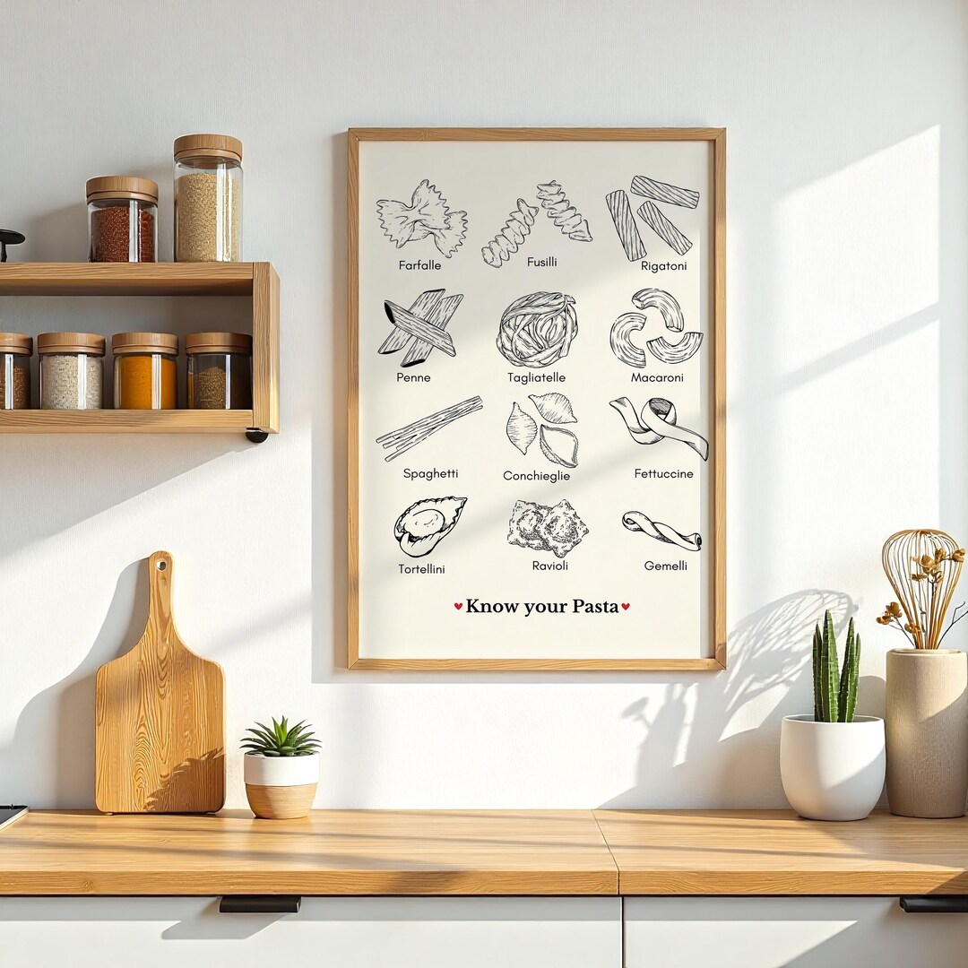 Pasta Wall Art Print, Italian Kitchen Poster, Black and White Food ...