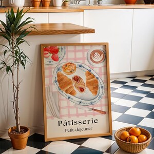 French Bakery Wall Art Patisserie Breakfast Print Watercolour Croissant ...