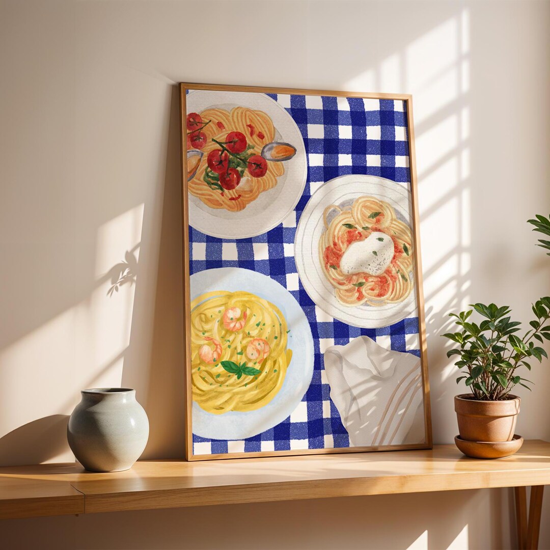 Italian Pasta Wall Art Watercolour Kitchen Print Spaghetti & Seafood ...