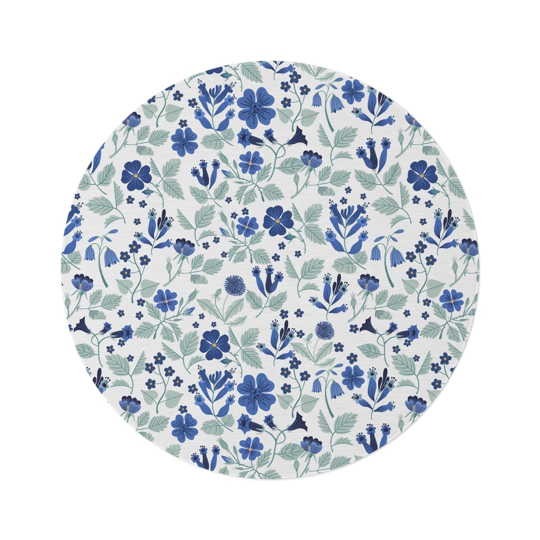 Cottagecore Blue Flowers Circle Rug for Living Room Nursery - Etsy