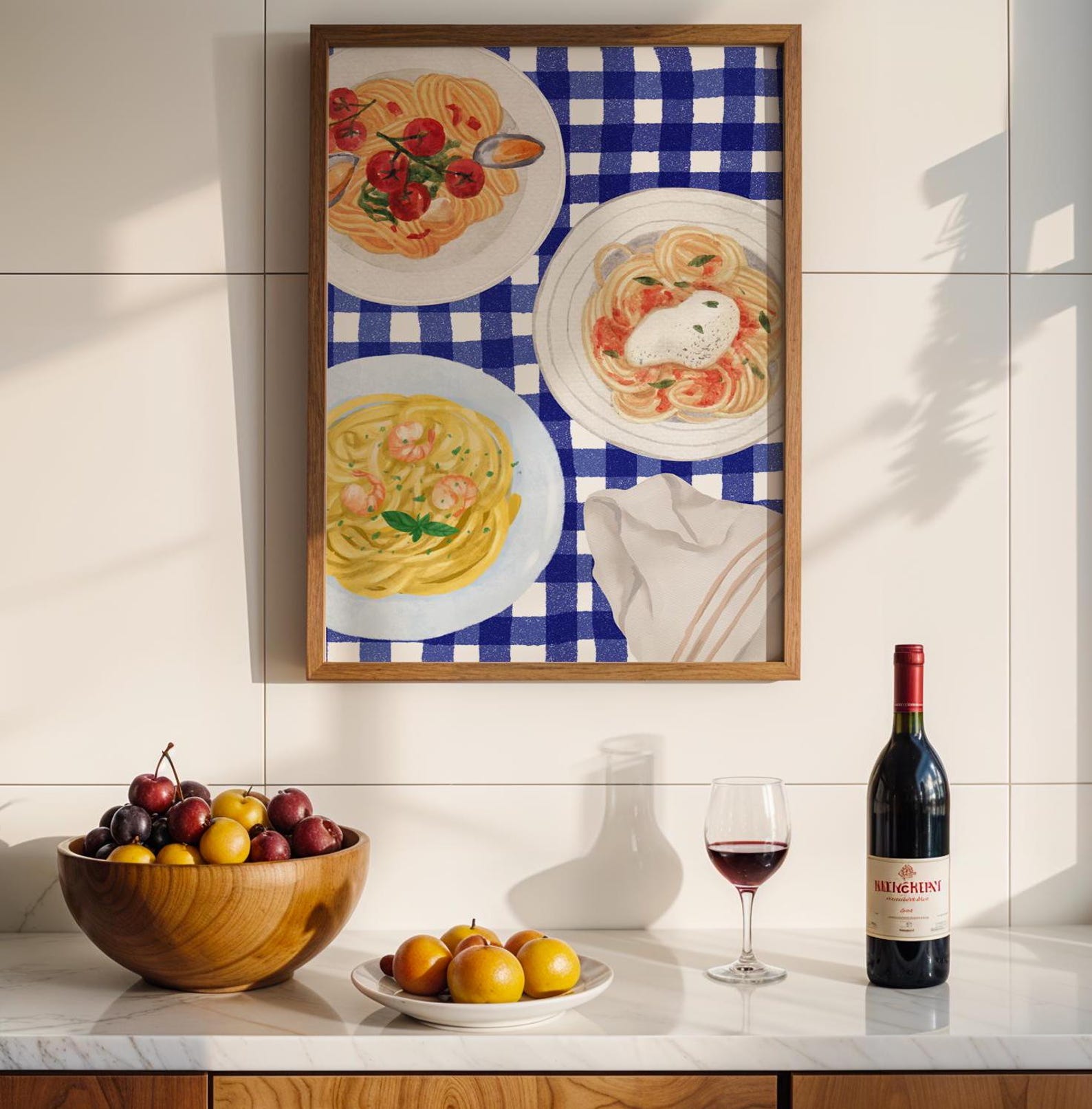 Italian Pasta Wall Art Watercolour Kitchen Print Spaghetti & Seafood ...