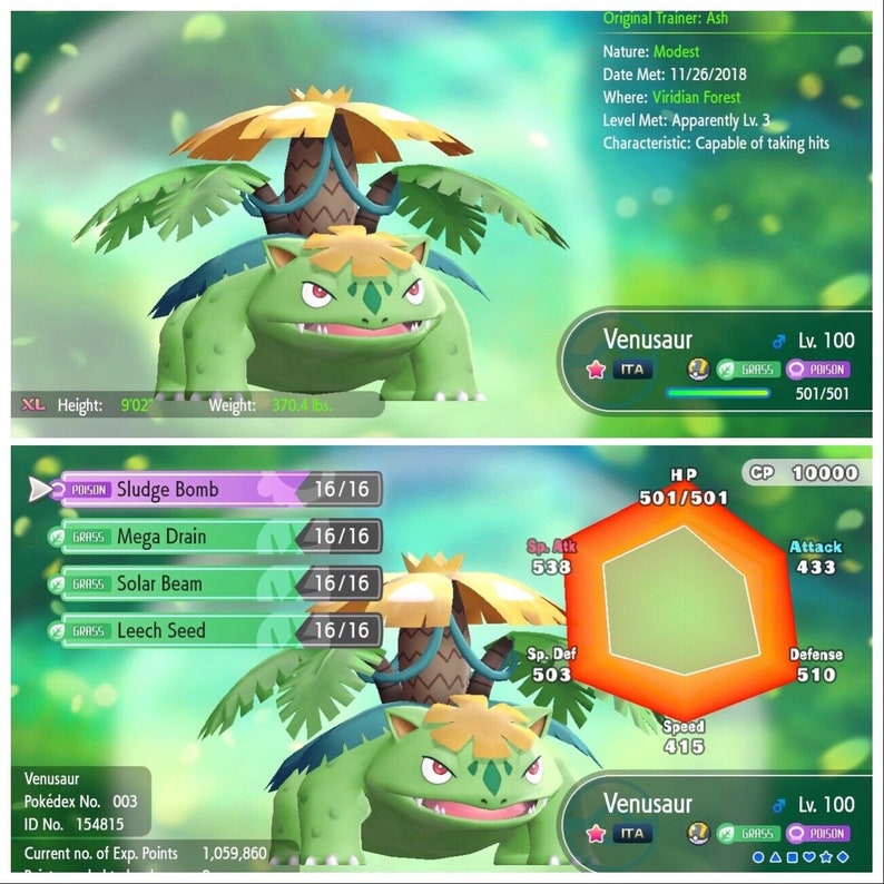 Mega Venusaur Shiny Pokémon Lets Go Pikachu Eevee Battle 6 IV ...