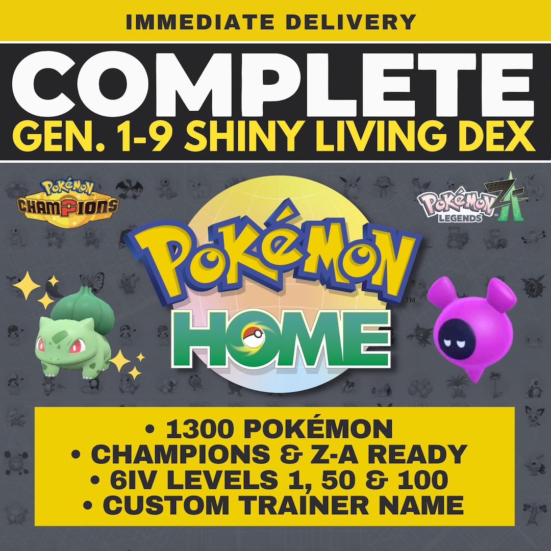Pokémon HOME Shiny Living Dex 1300 Legit Pokedex OT Custom Complete ...