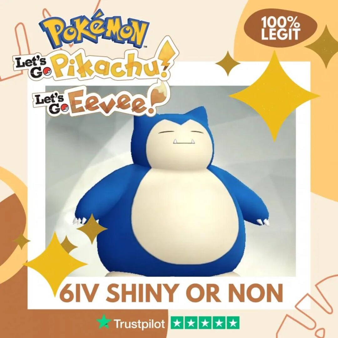 Snorlax Shiny or Non Shiny Pokémon Let's Go Pikachu Eevee Level 100 ...