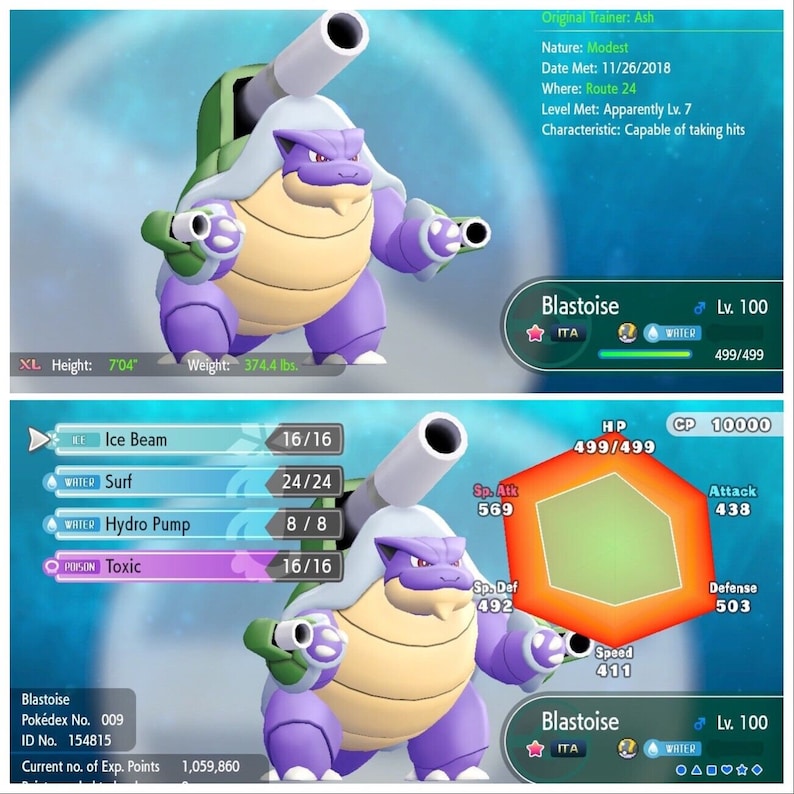 Mega Blastoise Shiny Pokémon Lets Go Pikachu Eevee Battle 6 IV ...
