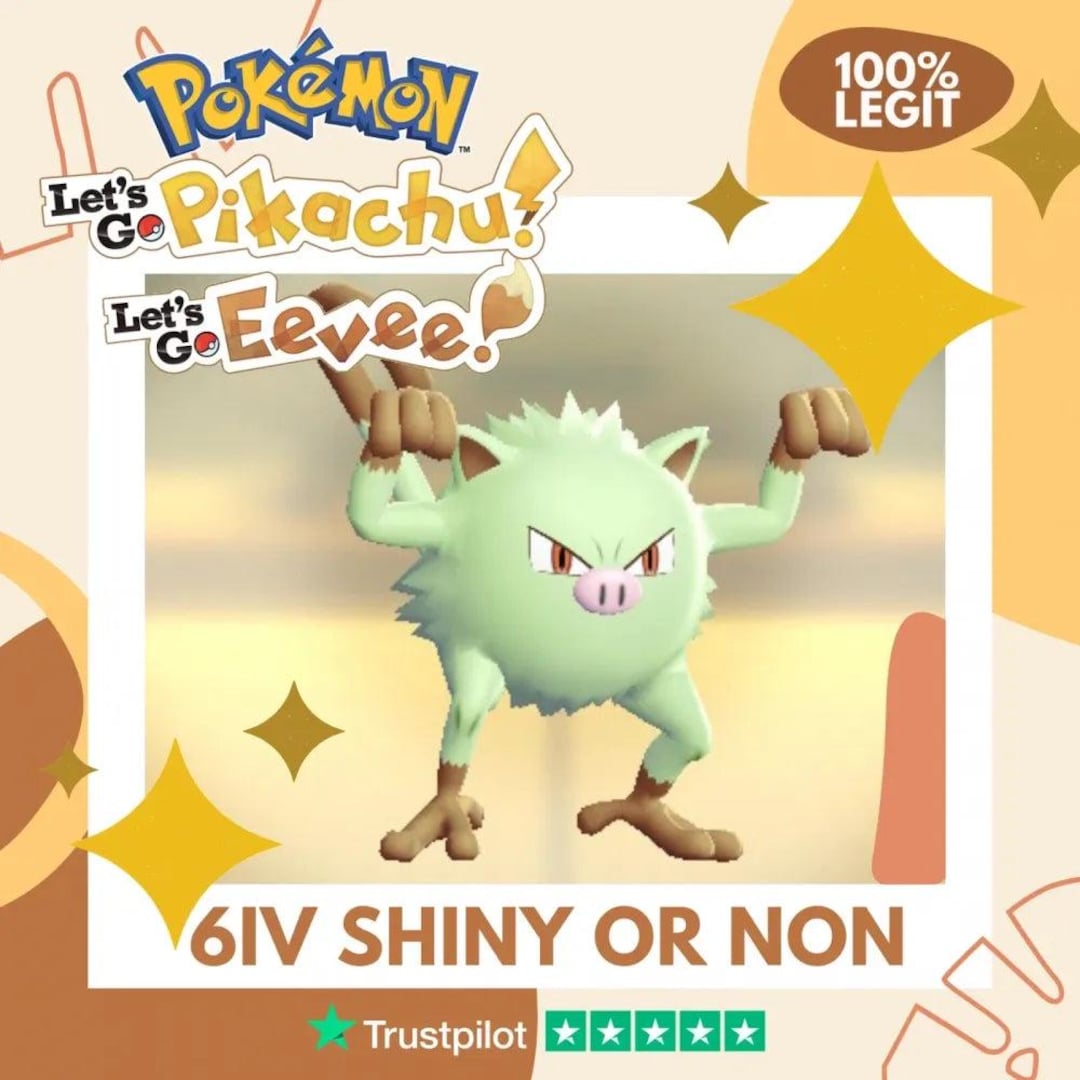 Mankey Shiny or Non Shiny Pokémon Let's Go Pikachu Eevee Level 1 Legit ...
