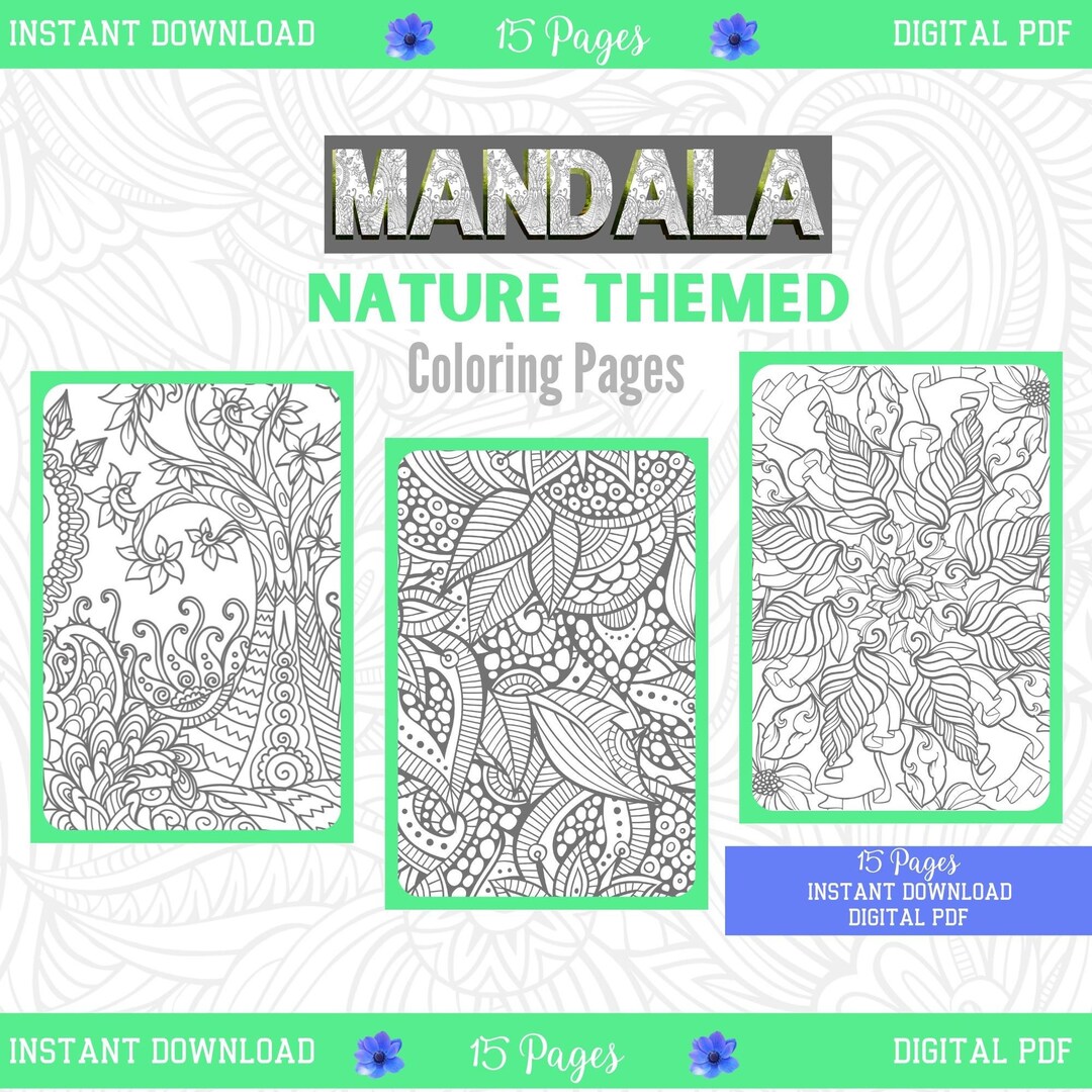 Nature Inspired Mandala Coloring Pages - Etsy