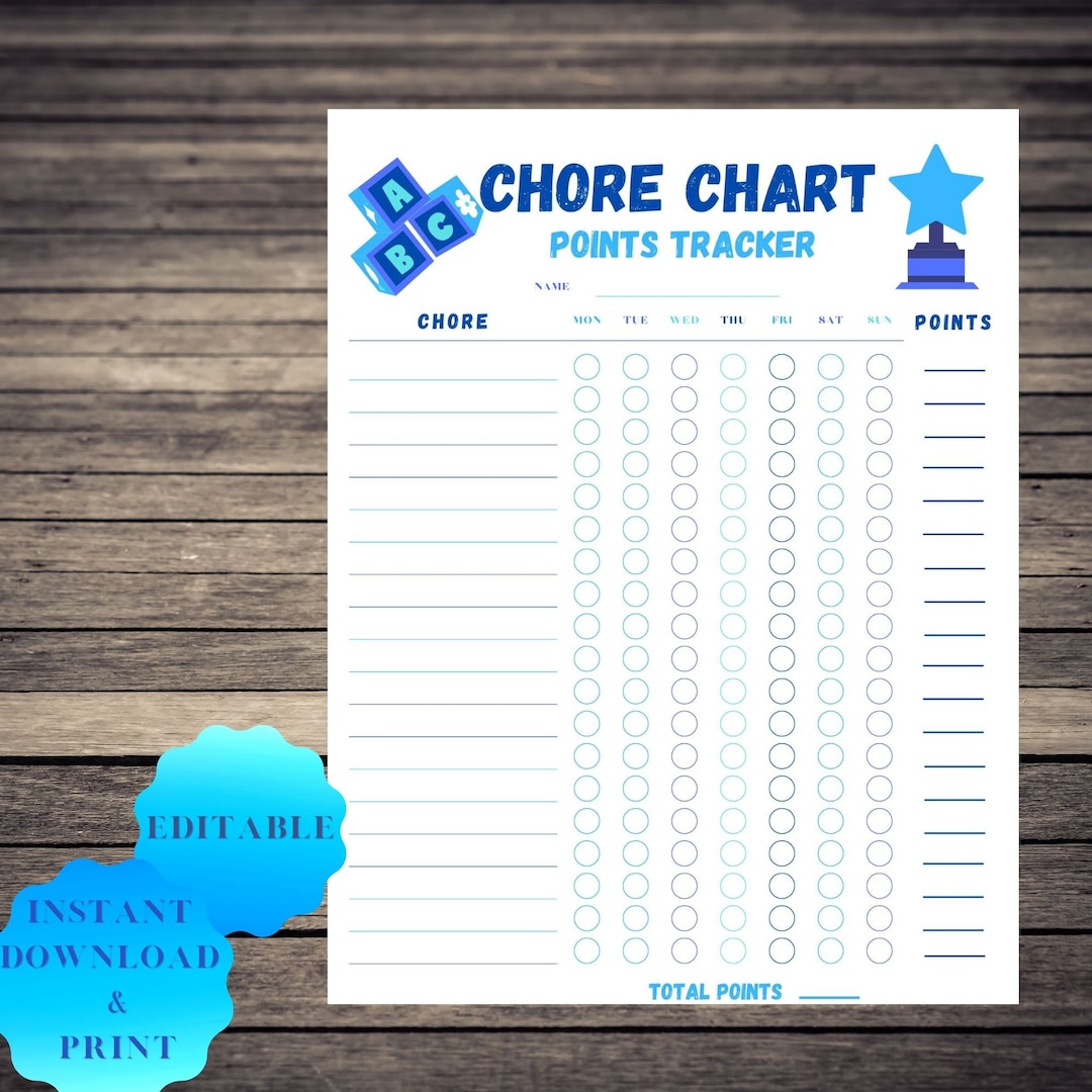 Chore Chart Points Tracker for Kids - Etsy