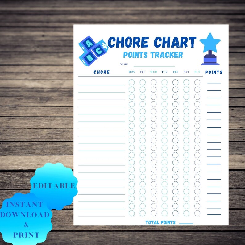 Chore Chart Points Tracker for Kids - Etsy