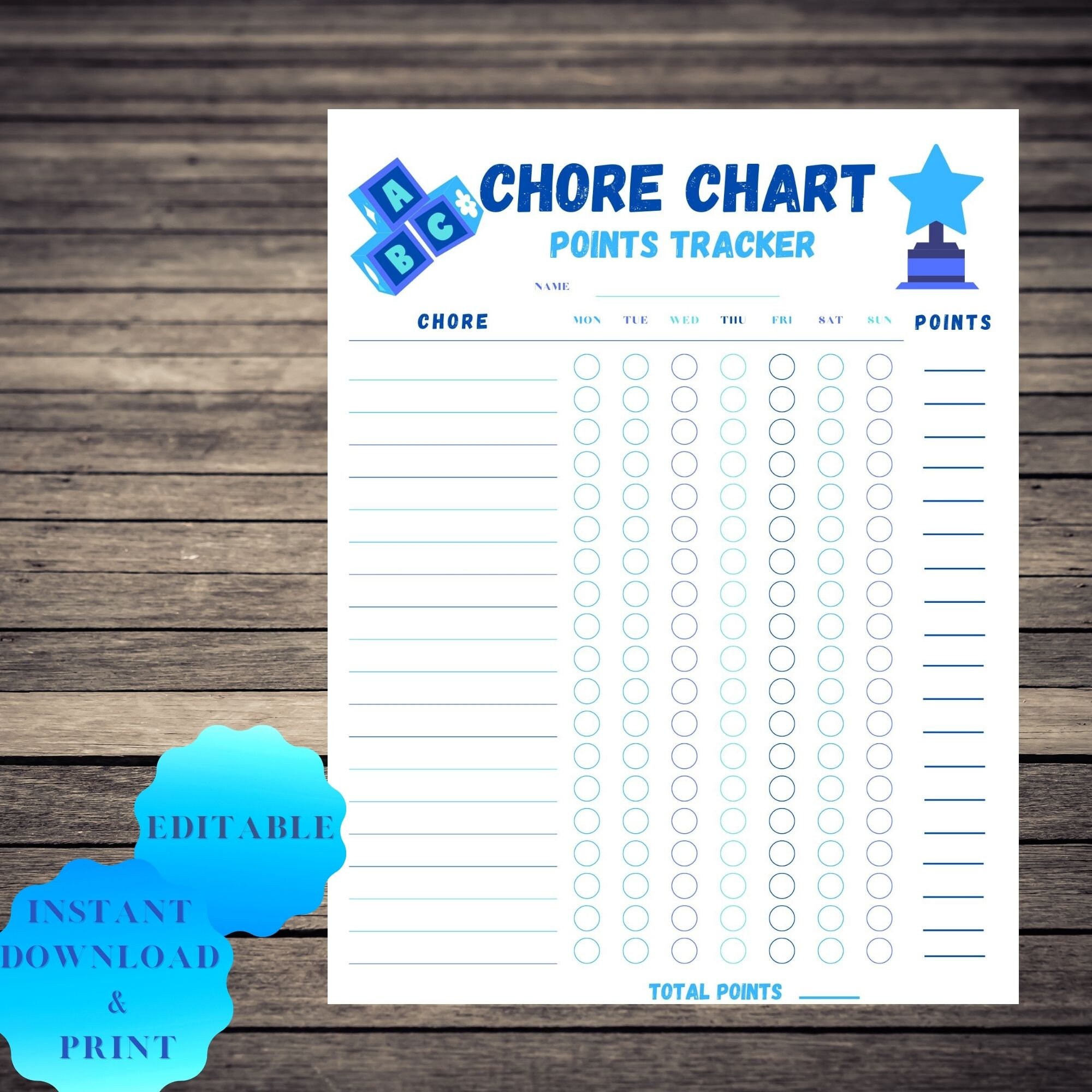 Chore Chart Points Tracker for Kids - Etsy