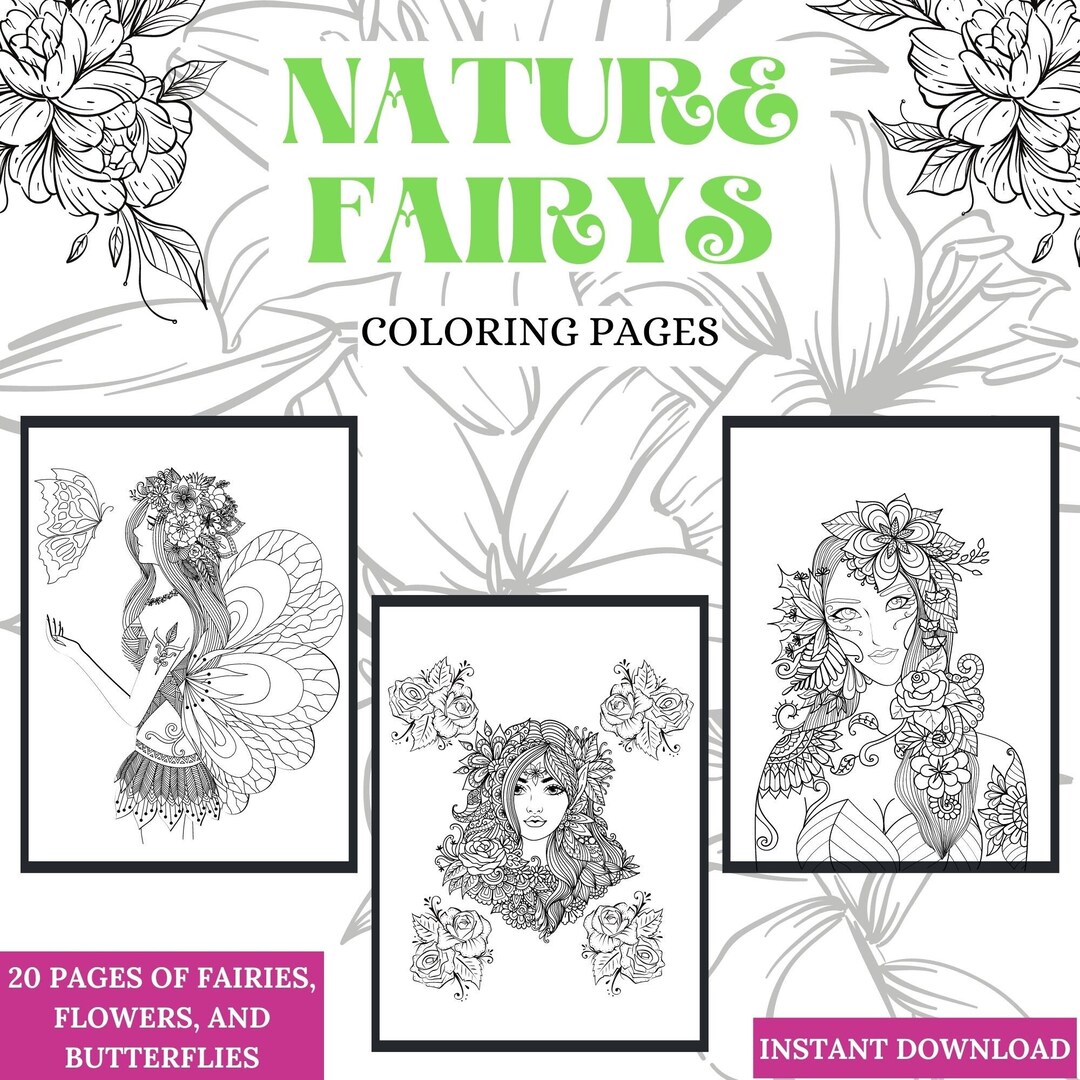 Nature Fairies Printable Coloring Pages - Etsy