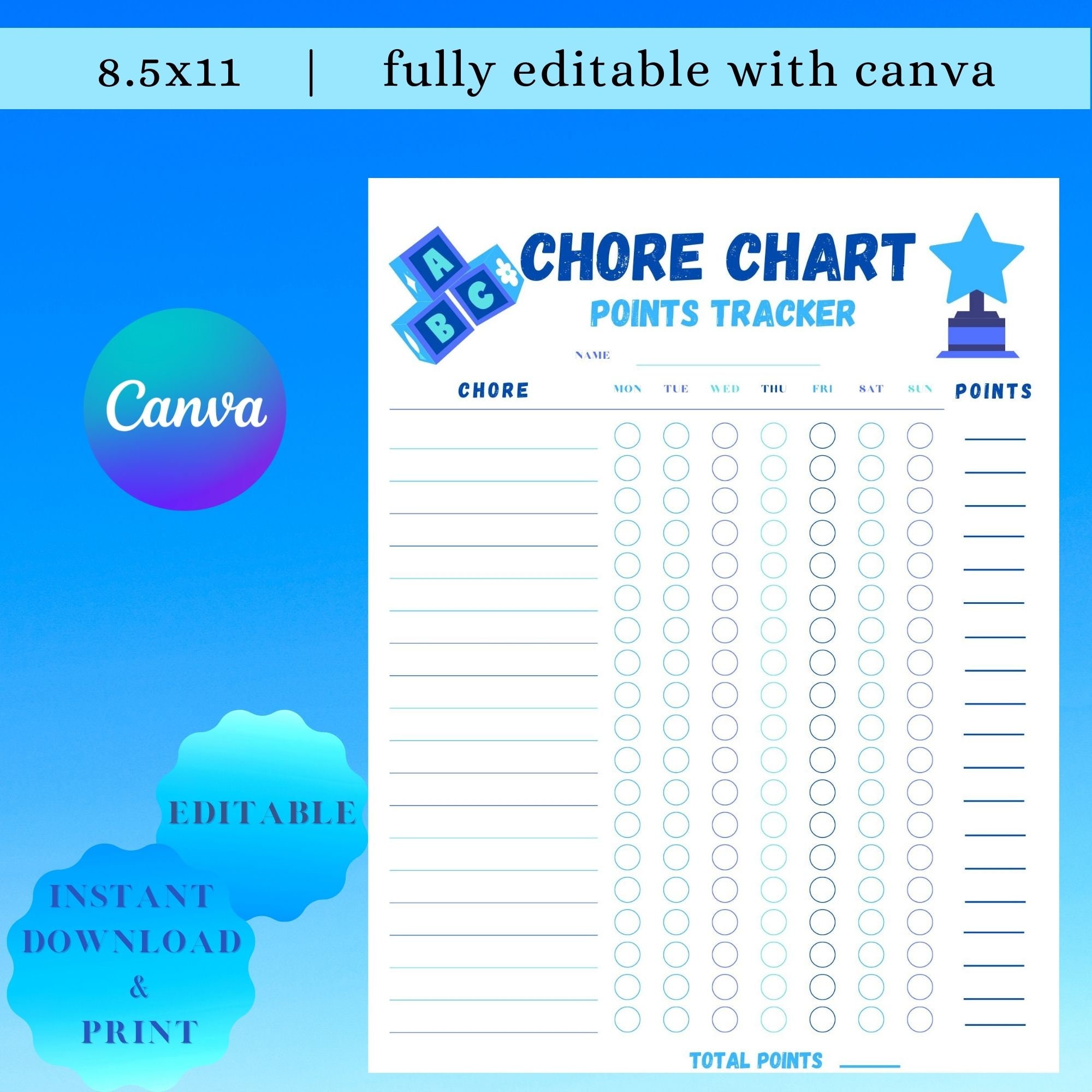 Chore Chart Points Tracker for Kids - Etsy