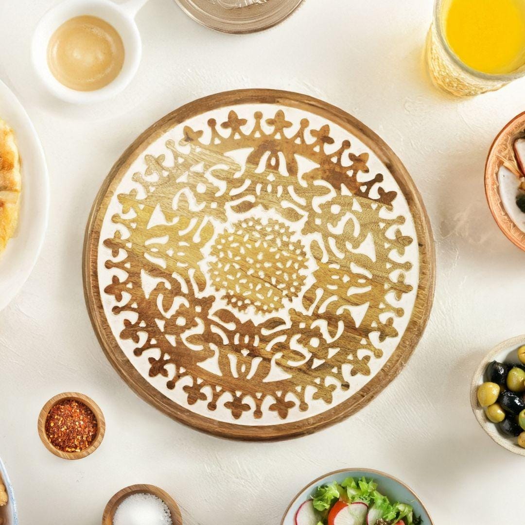 Hand Carved Mandala Lazy Susan | Turn Table | Rotating Serving Board ...