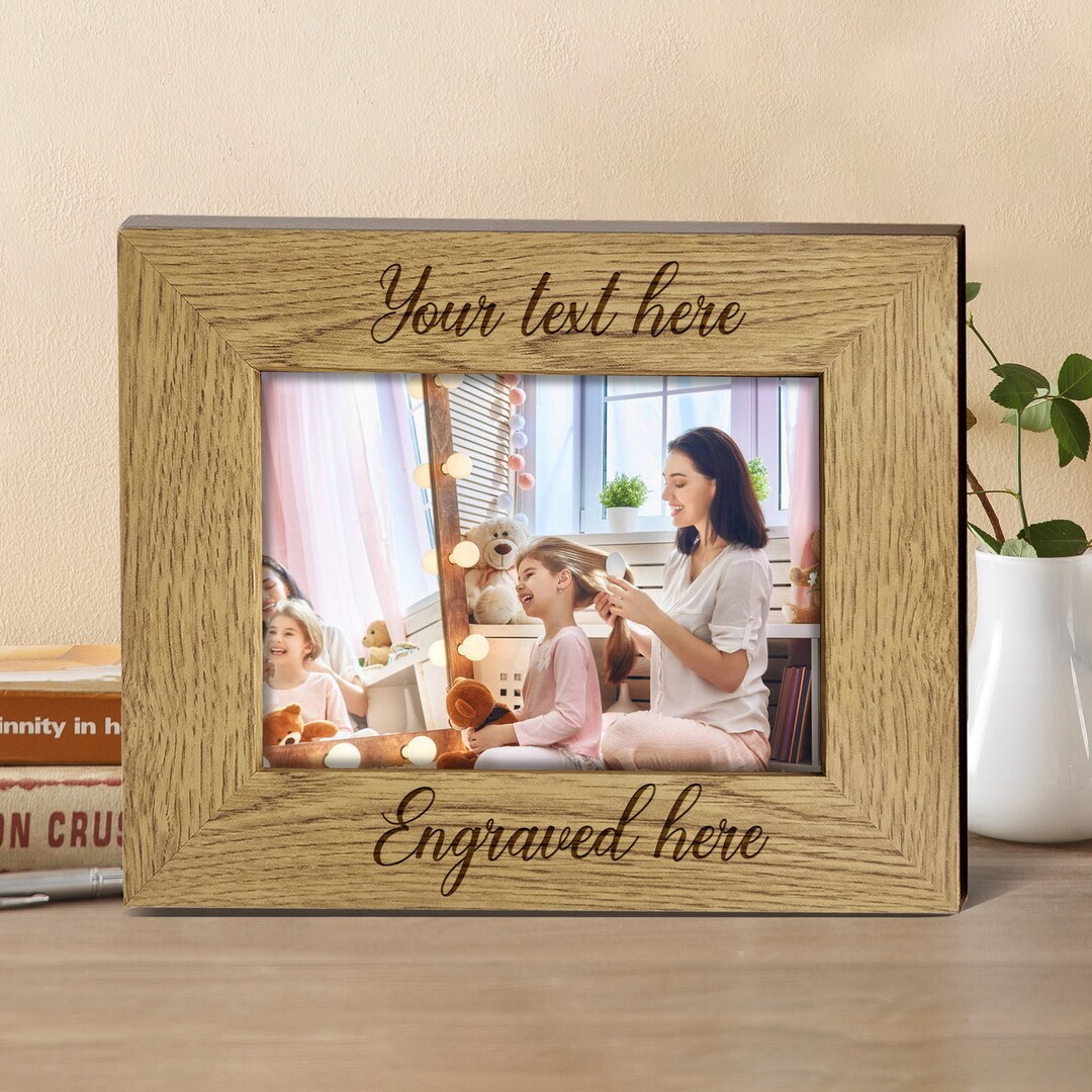 Personalised Photo Frame Laser Engraved 7"x5" Engagement Wooden Photo ...