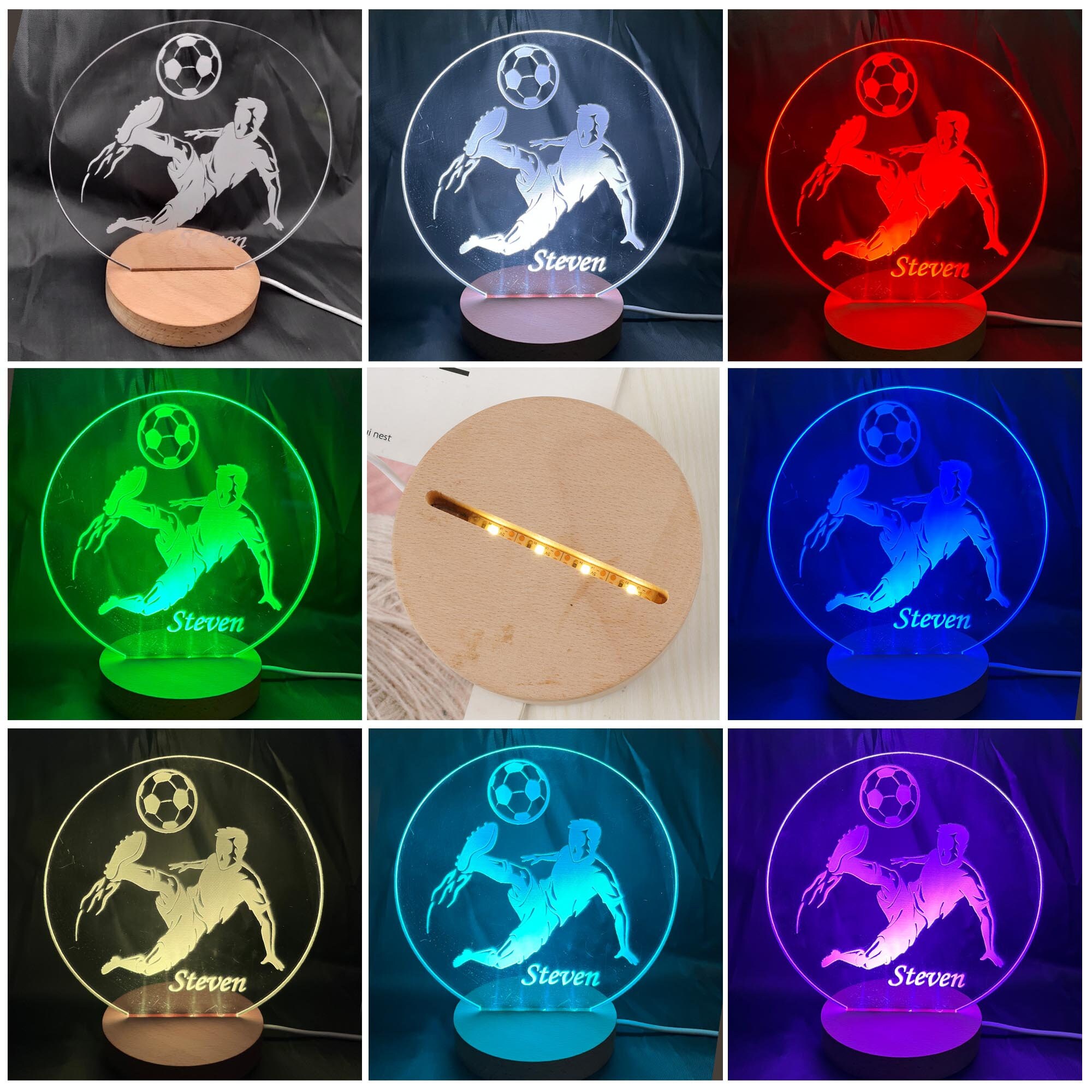 Personalised LED Desk Table Lamp Football Design Night Light Custom ...