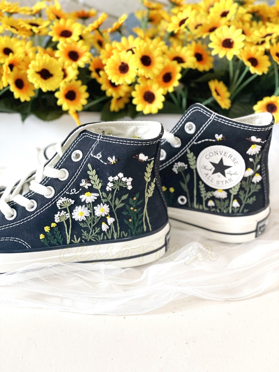 Converse Custom Floral Embroidery / Converse Custom Name / Gift for ...