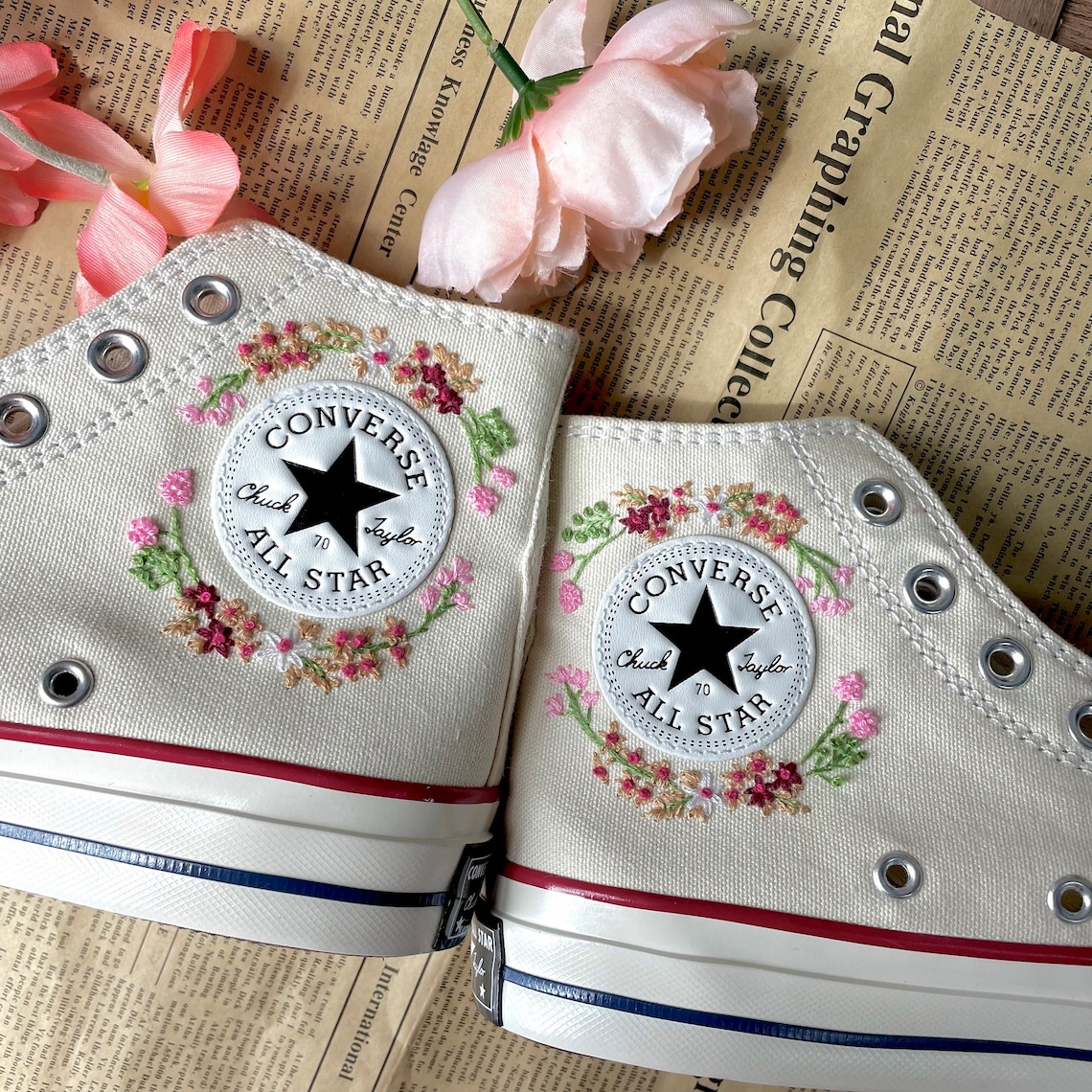 Converse Custom Floral Embroidery Converse Custom Embroidery - Etsy