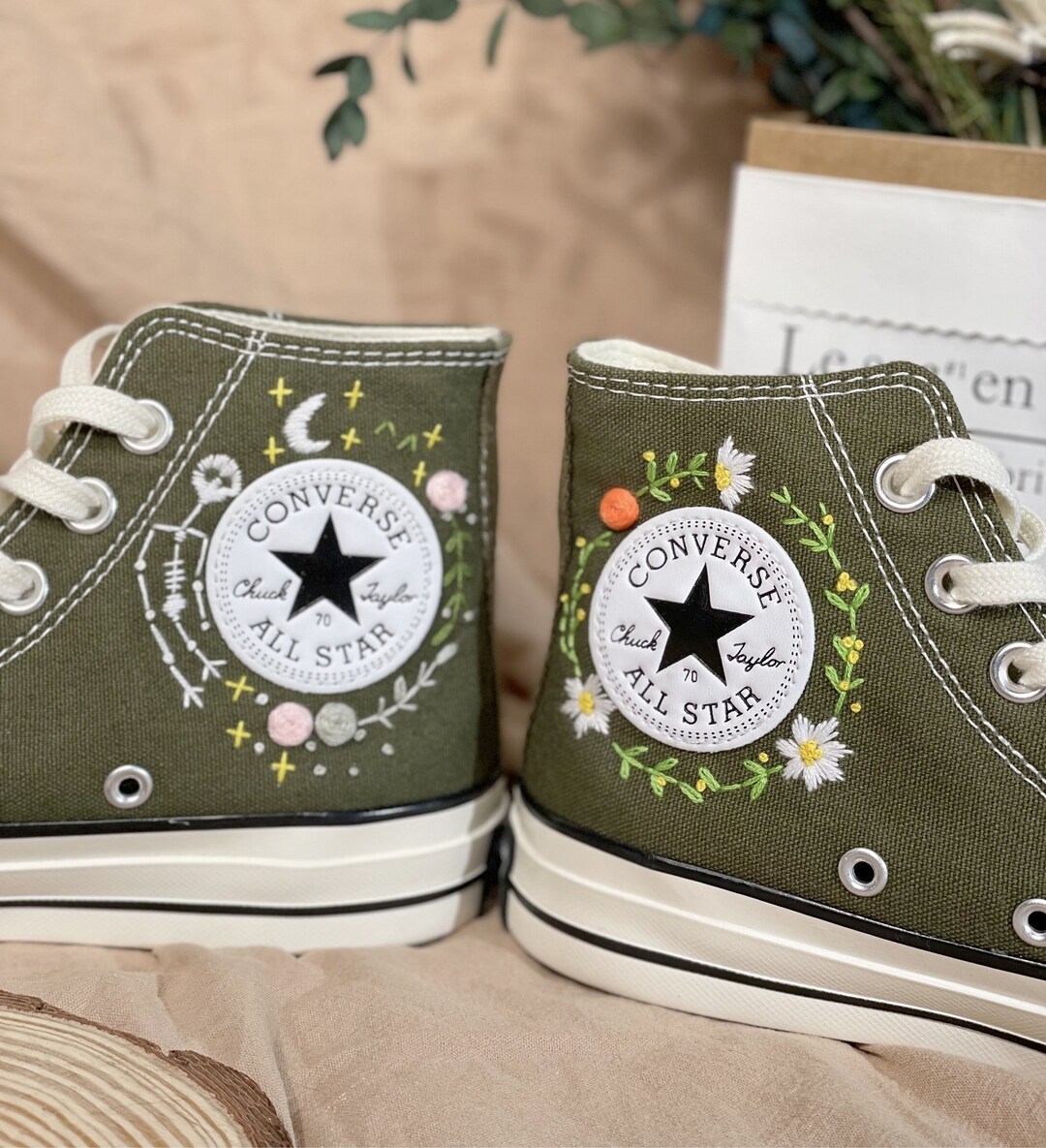 Converse Chuck Taylor 1970s ,custom Floral Circle Embroidery, Converse ...