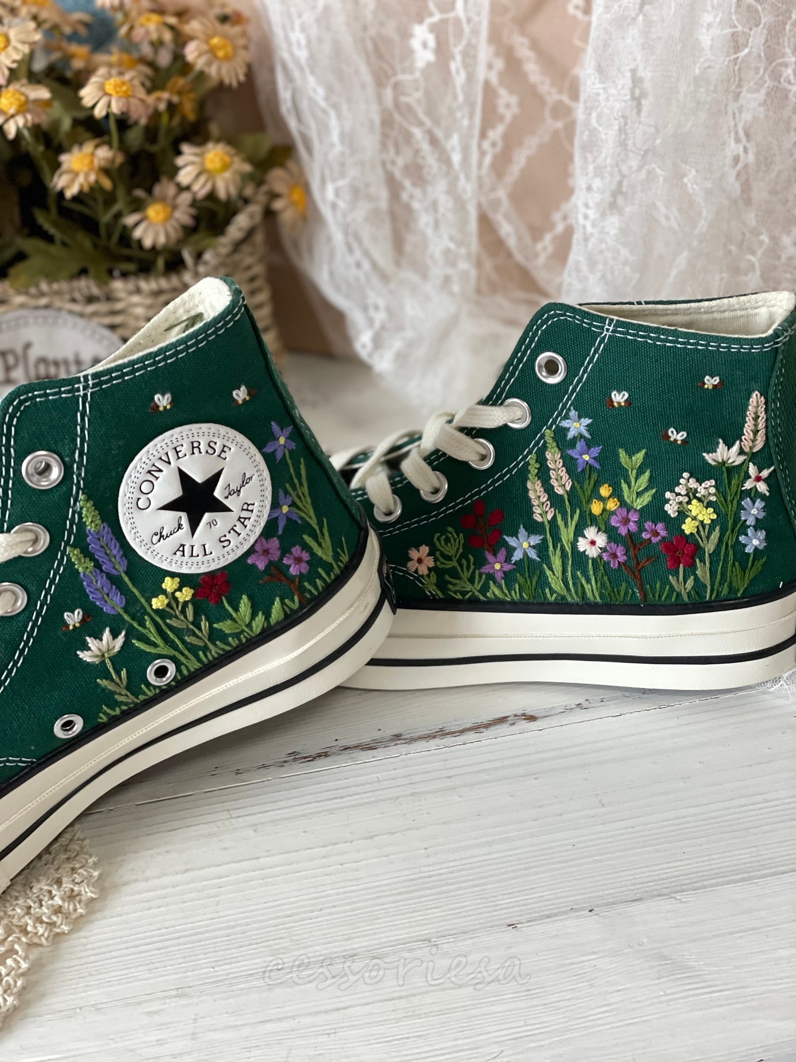 Converse Custom Floral Embroidery / Converse Custom Name / Gift for ...