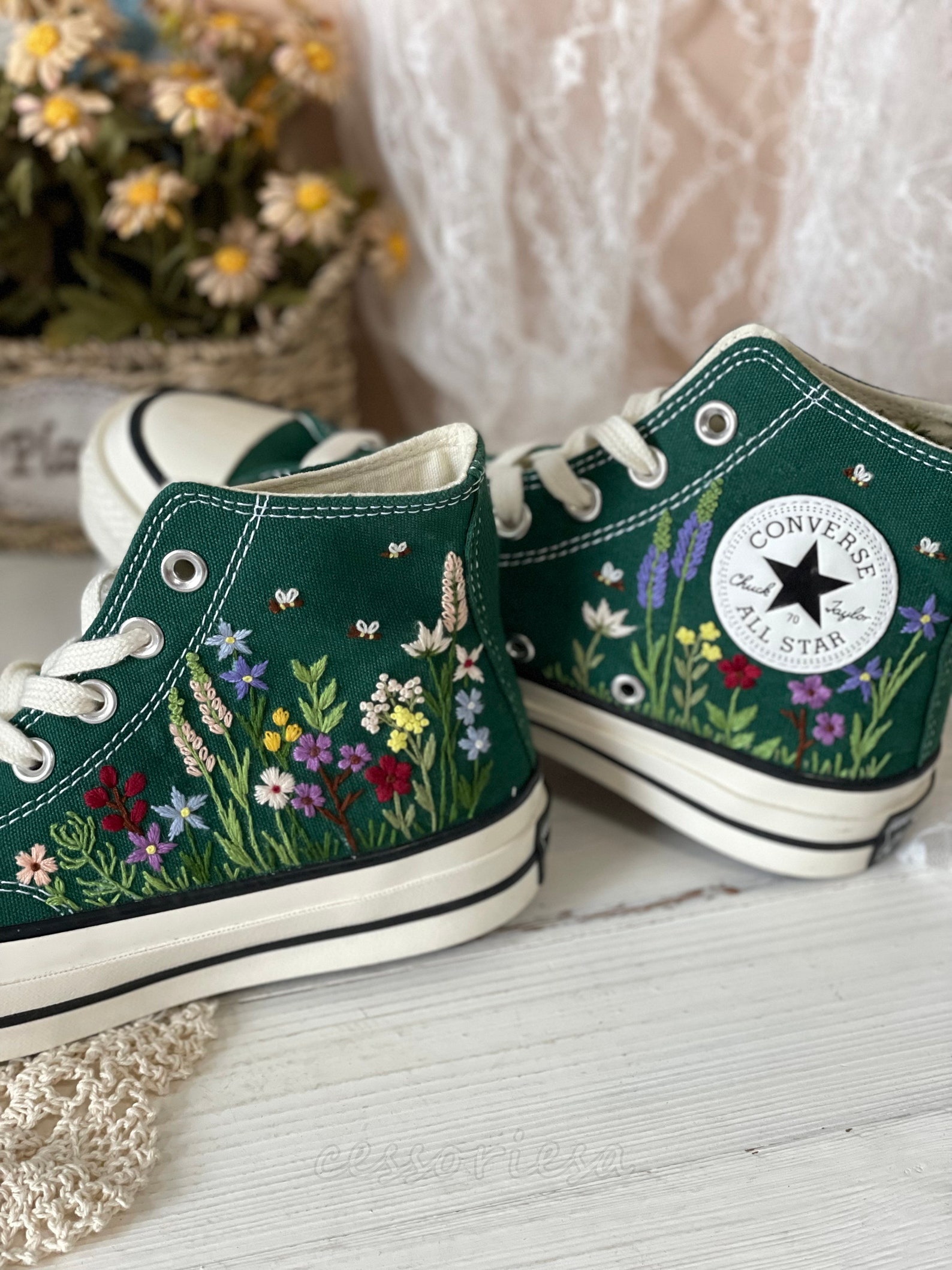 Converse Custom Floral Embroidery / Converse Custom Name / Gift for ...