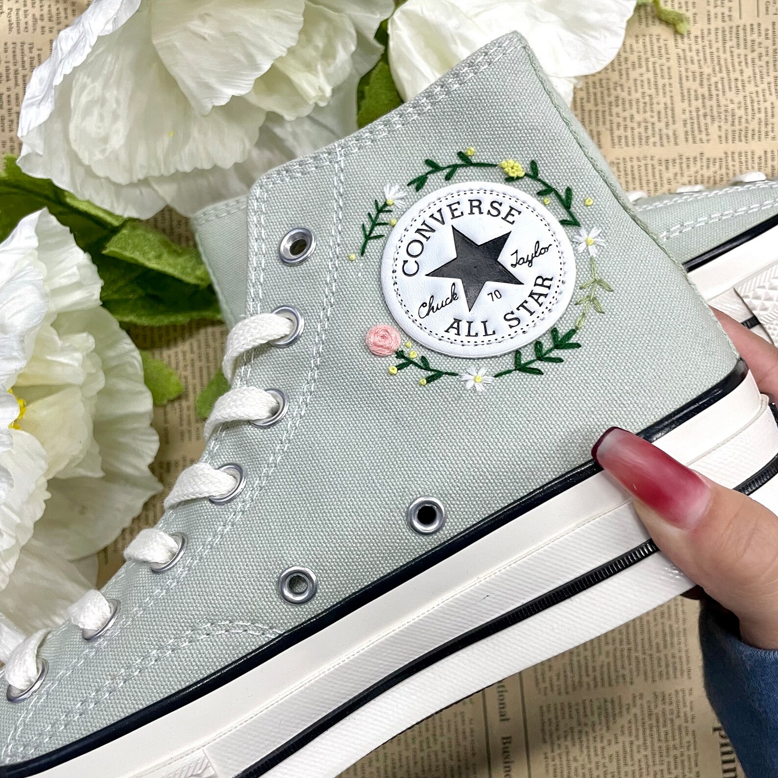 Converse Custom Floral Embroidery Converse Custom Embroidery - Etsy