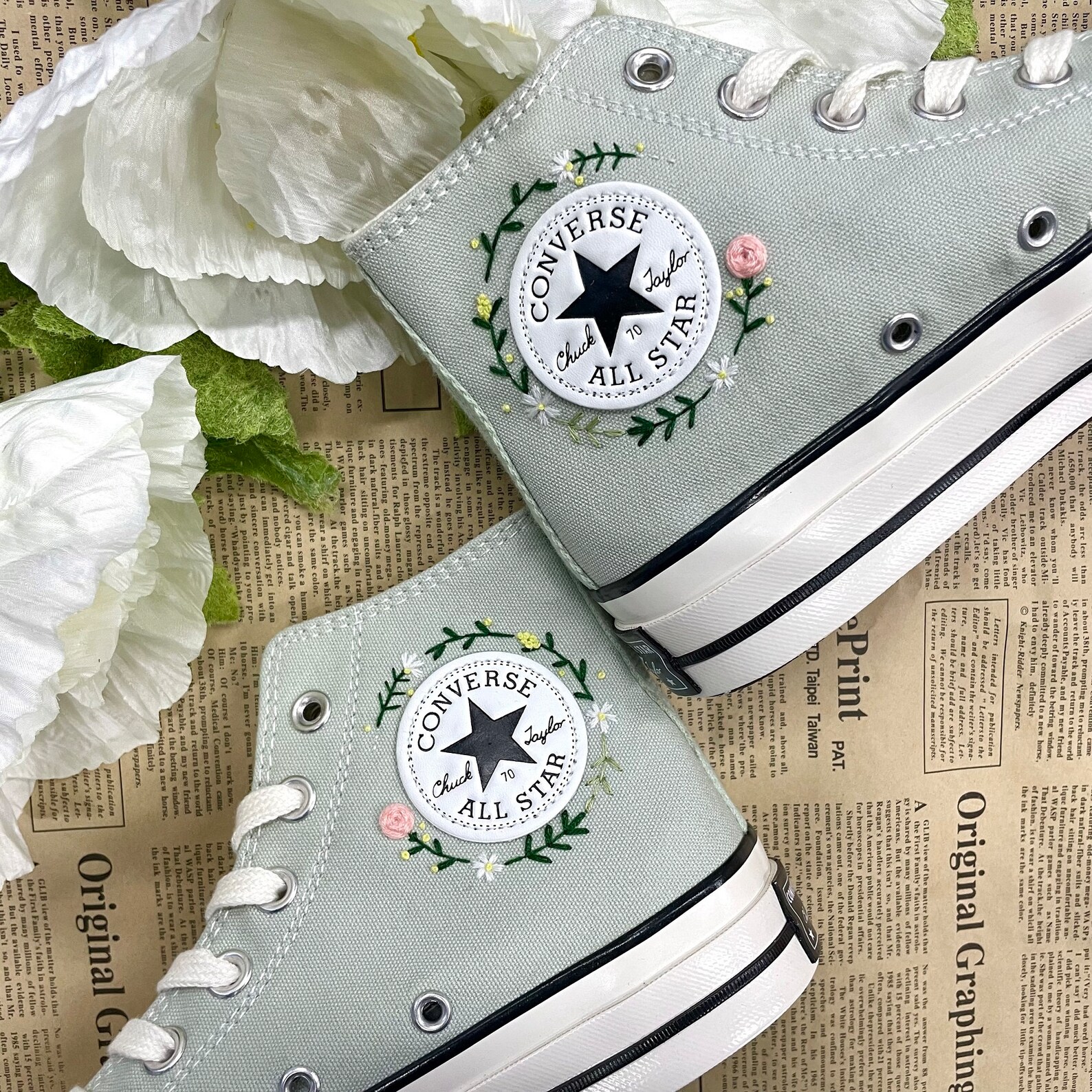 Converse Custom Floral Embroidery Converse Custom Embroidery - Etsy