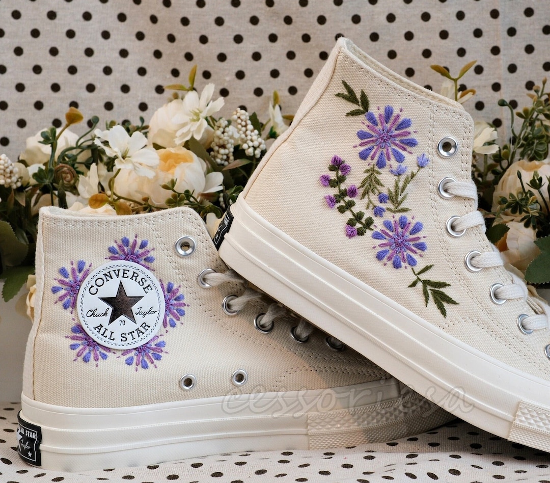 Converse Custom Floral Embroidery / Converse Custom Name / Gift for ...