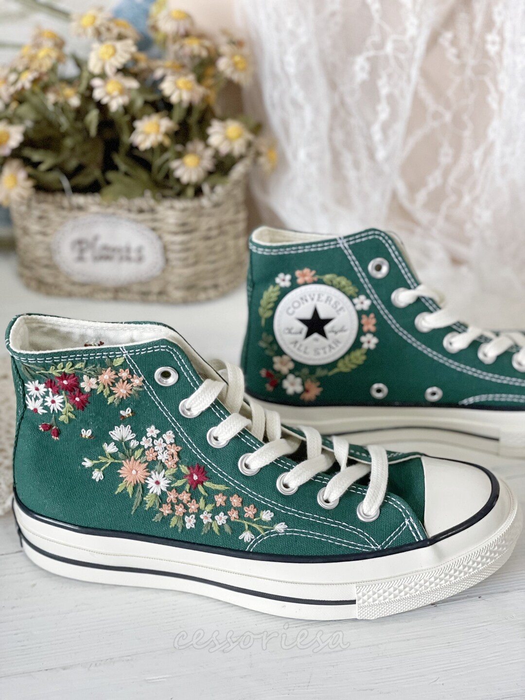 Converse Chuck Taylor 1970s ,custom Floral Circle Embroidery, Converse ...