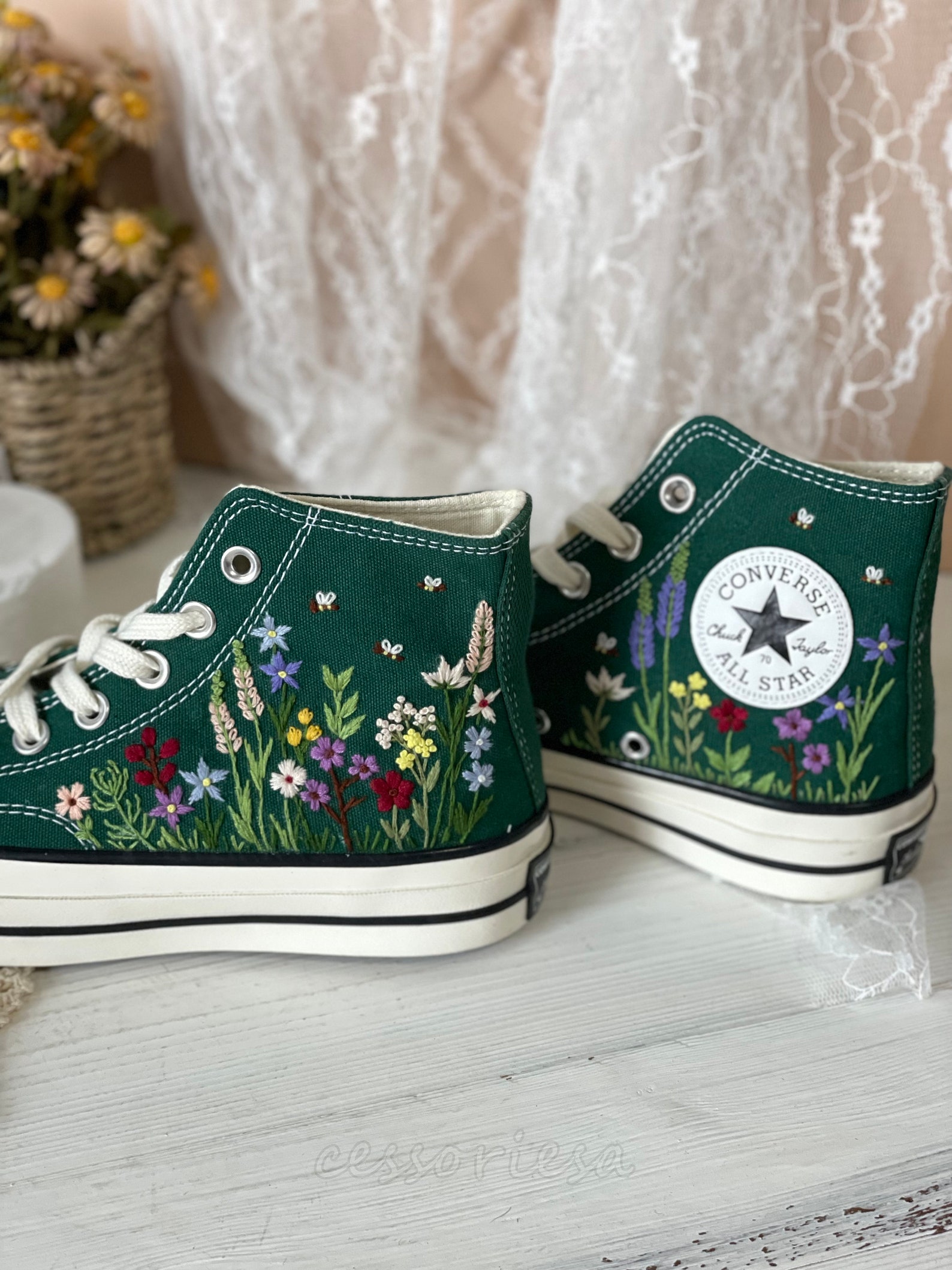 Converse Custom Floral Embroidery / Converse Custom Name / Gift for ...
