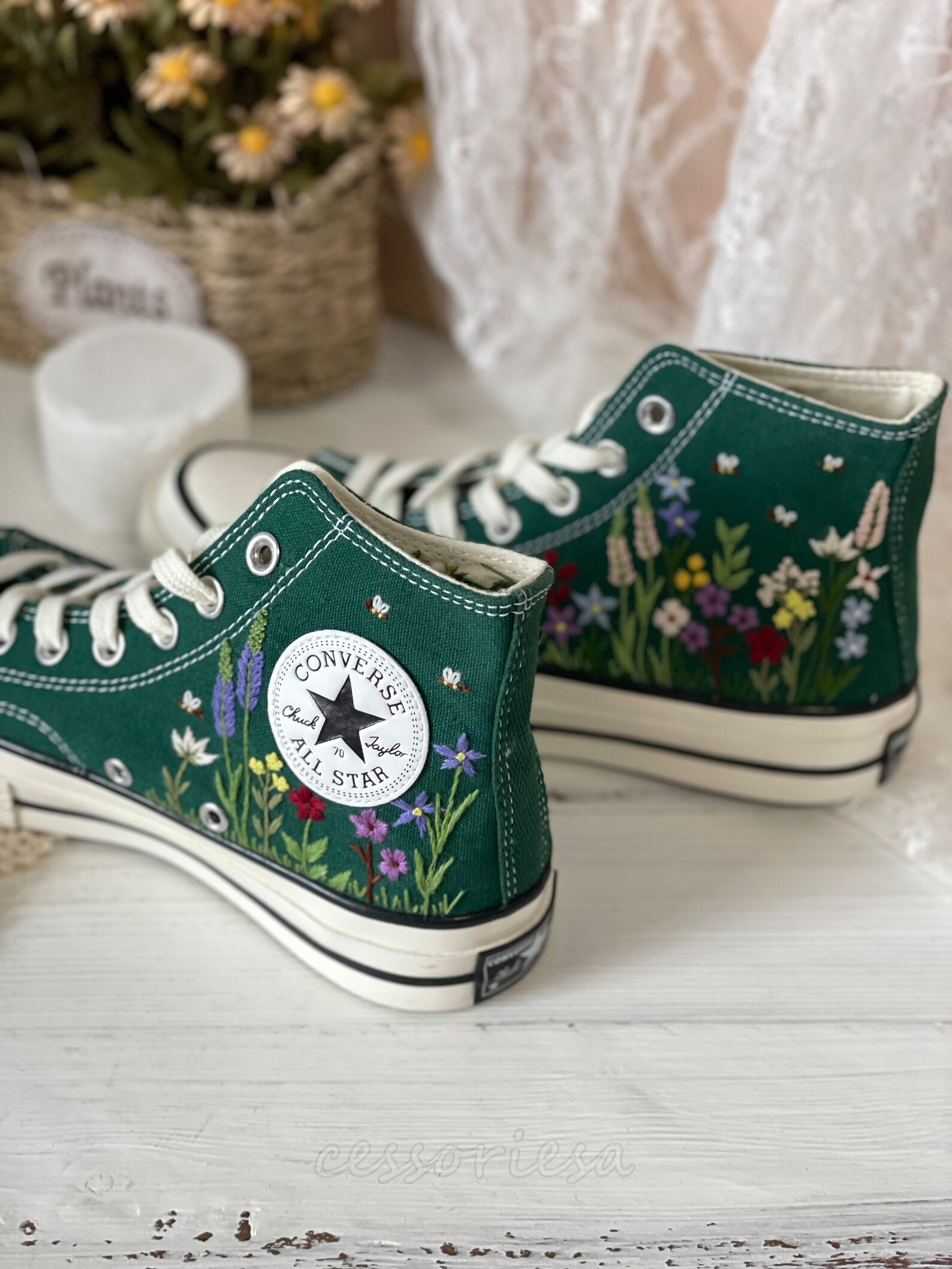 Converse Custom Floral Embroidery / Converse Custom Name / Gift for ...
