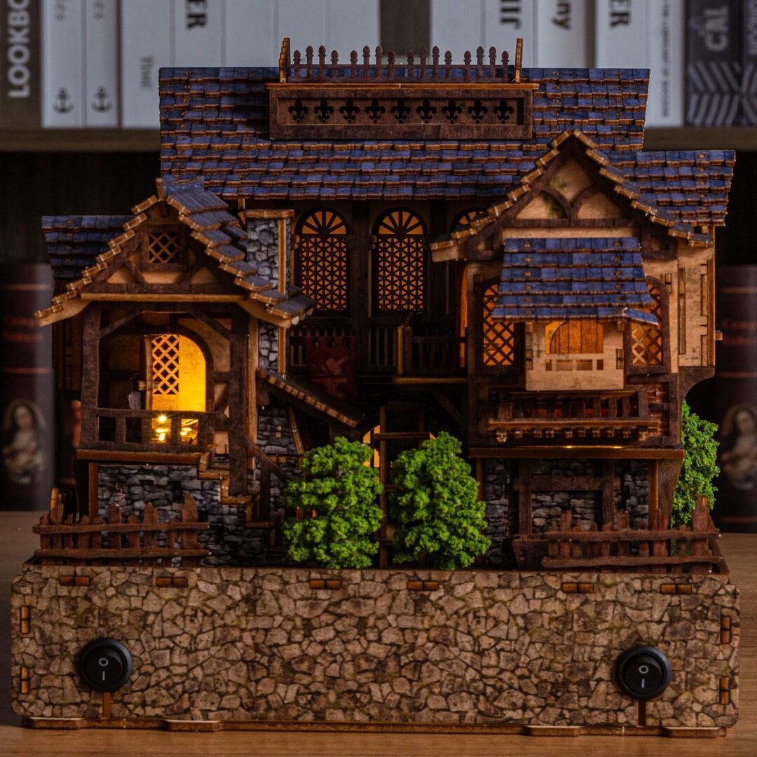 Medieval Manors House Book Nook | DIY Miniature LED Bookshelf Insert & Fantasy Library Décor - Etsy