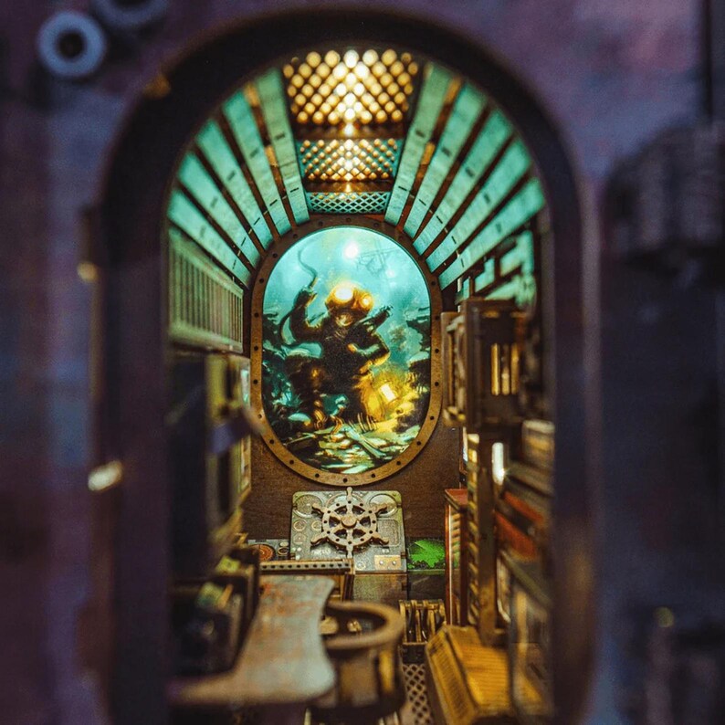 Abandoned Submarine Book Nook Kit – DIY Miniature Shelf Insert With LED, Nautical Steampunk ...