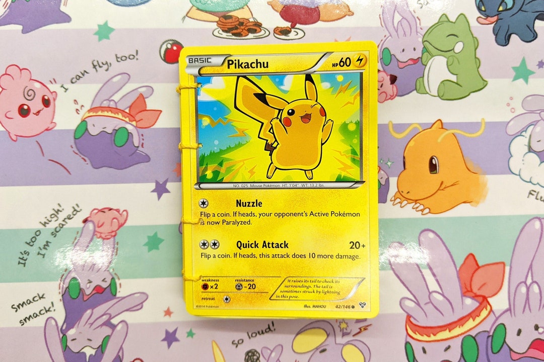 Pikachu Pokémon Card Notebook Hand-stiched W/ Yellow Paper. Stocking ...