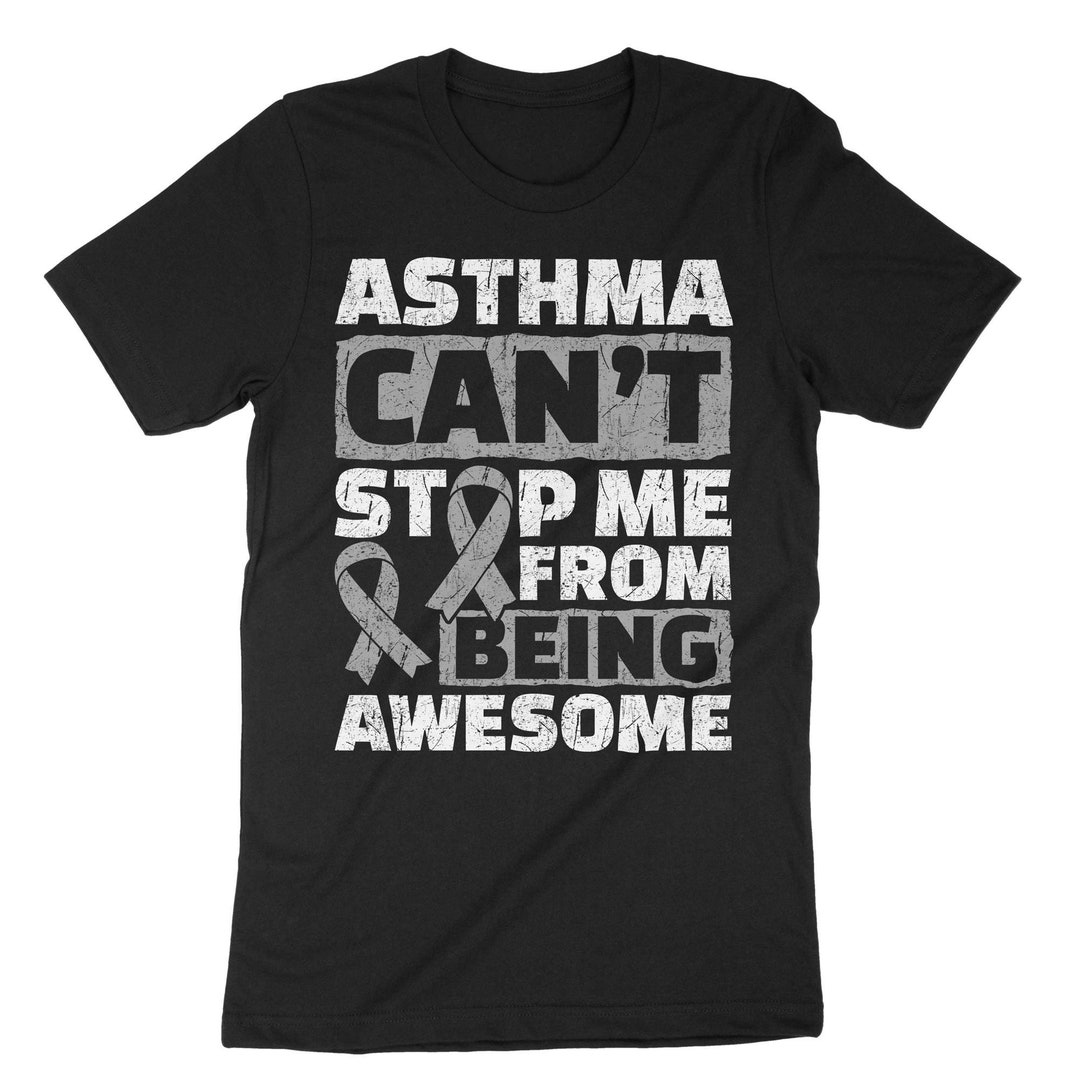 Asthma Can't Stop Me Shirt, Inhalator Shirt, Gray Ribbon Shirt, Support ...