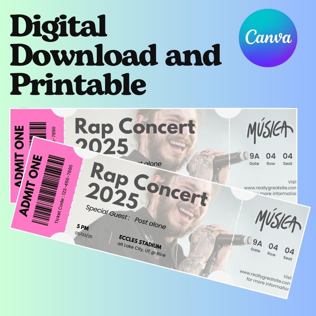 Editable Post Malone Concert Ticket , Surprise Gift for Post Malone Fan ...