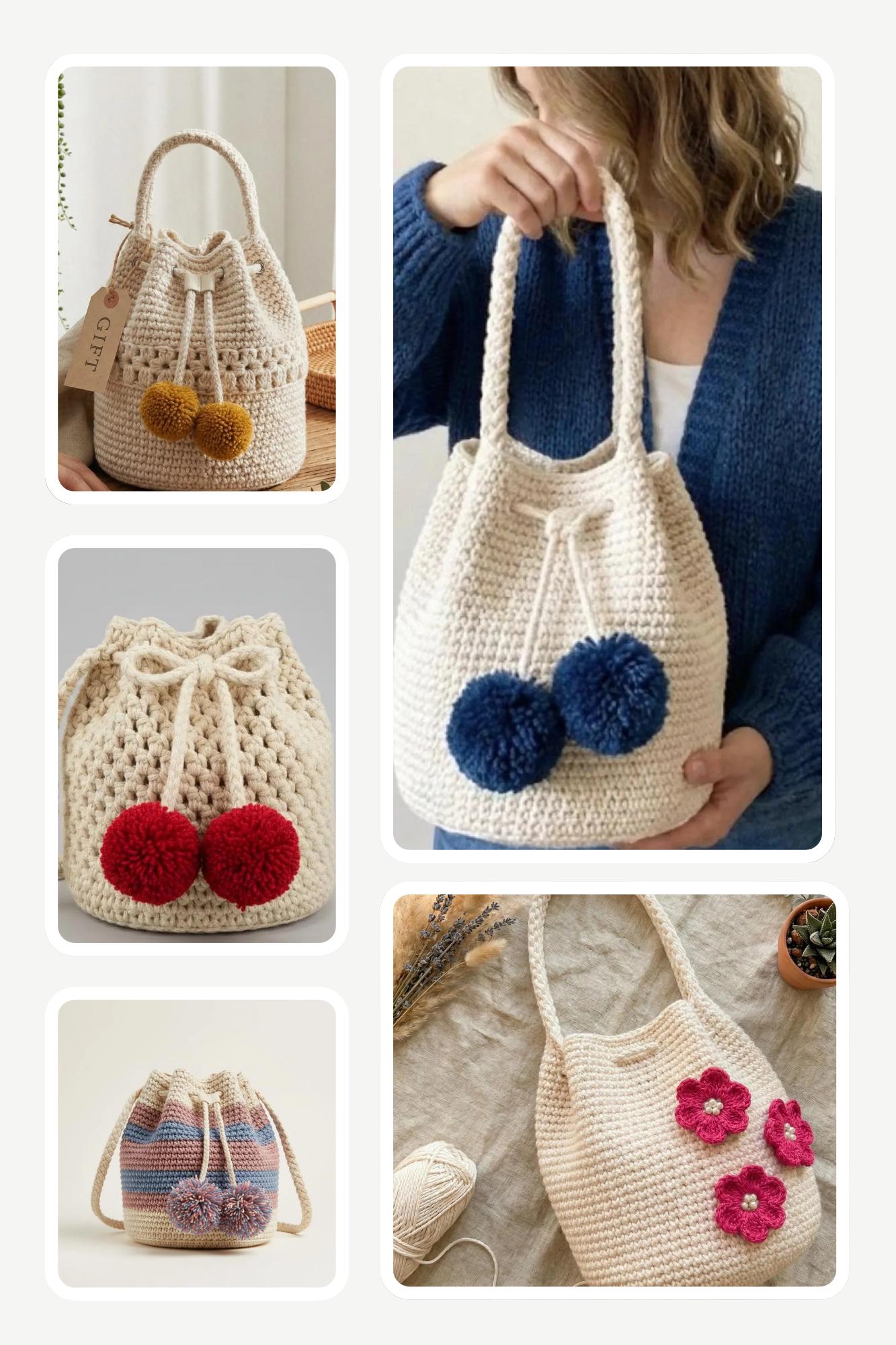 5 Crochet Bucket Bag Patterns Bundle, Boho Drawstring Purse PDF ...