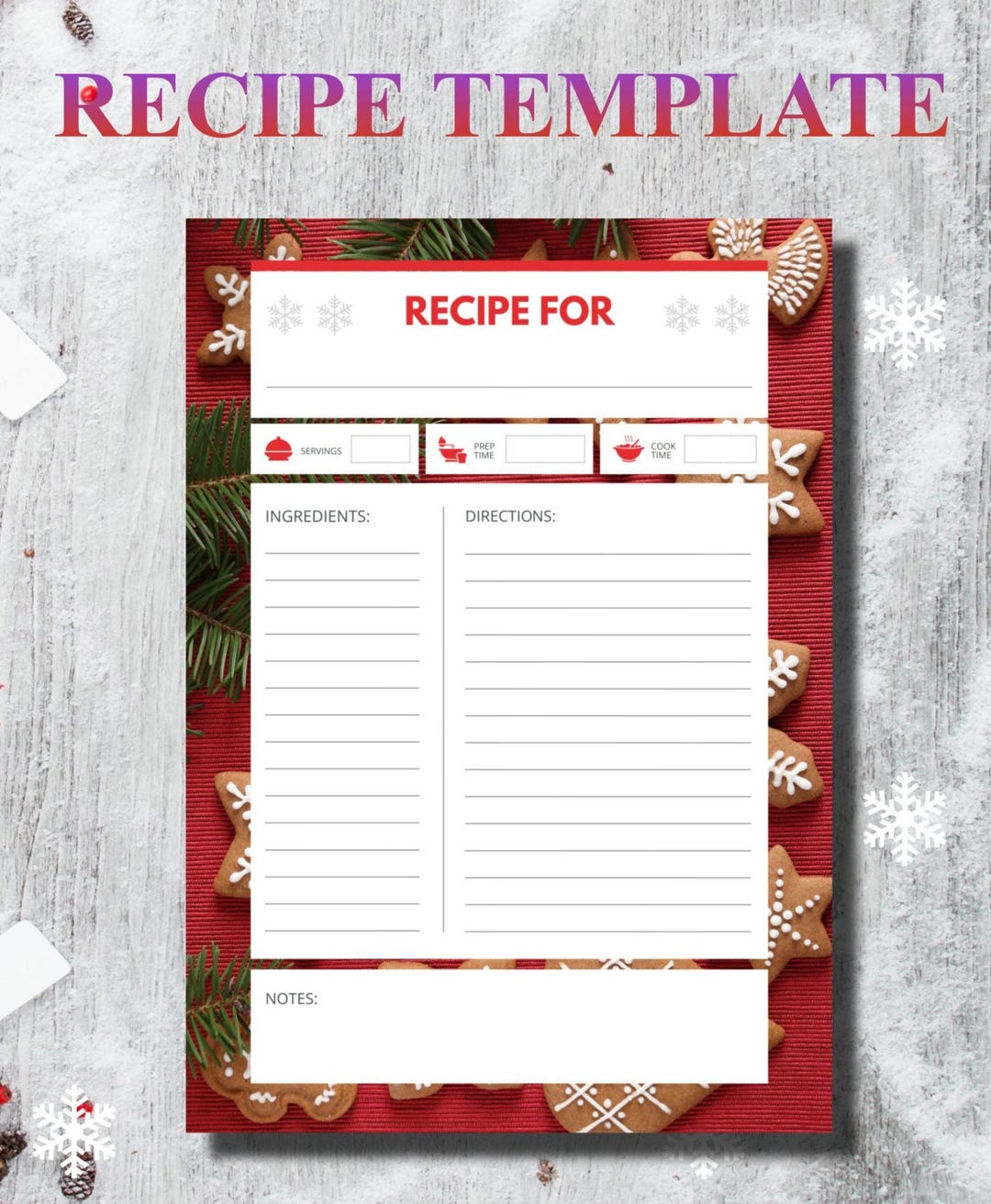 Christmas Recipe Template | INSTANT DOWNLOAD | Beautiful Designs | No ...