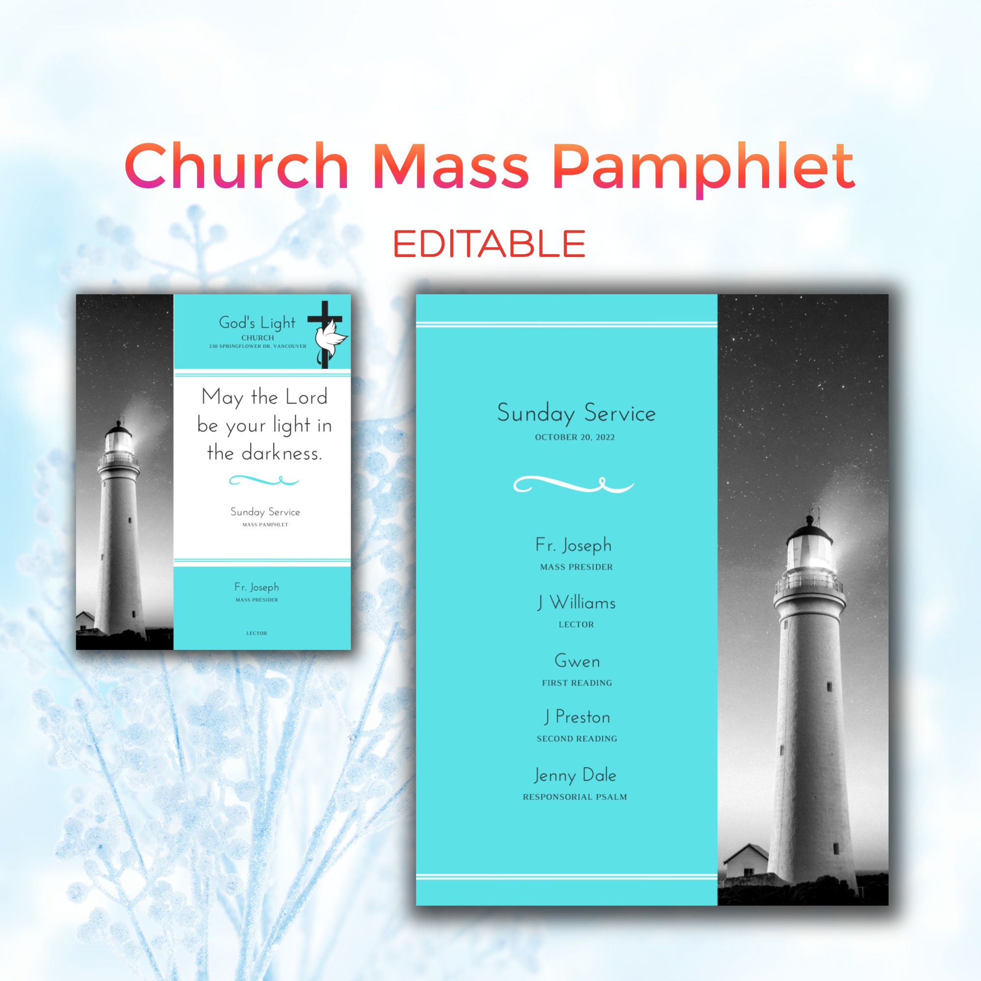 Church Pamphlet Template | INSTANT DOWNLOAD | Editable Pamphlet Card ...