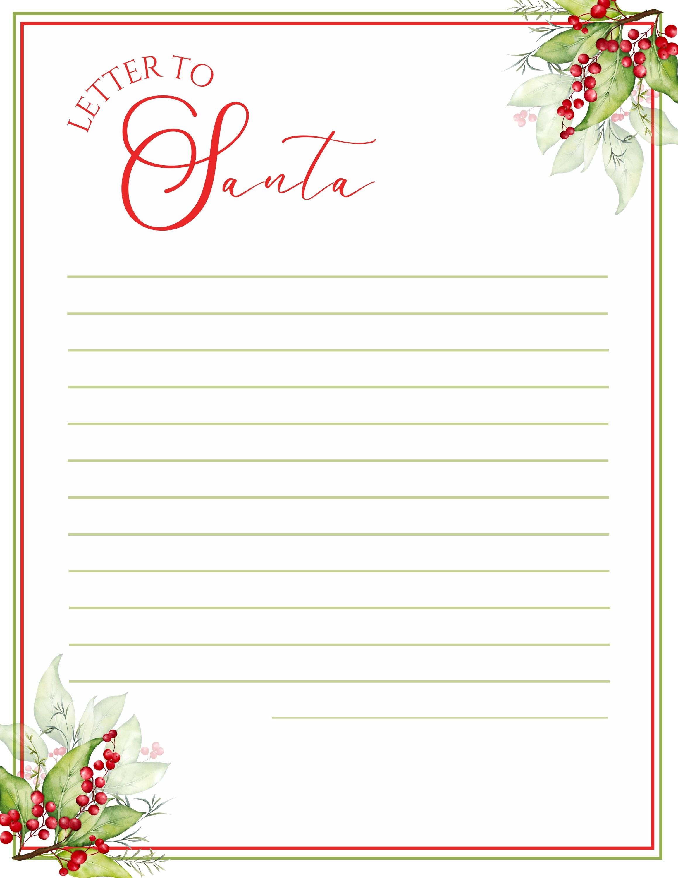 Letter to Santa | Printable Santa Stationery | Blank Note Paper | Mail ...