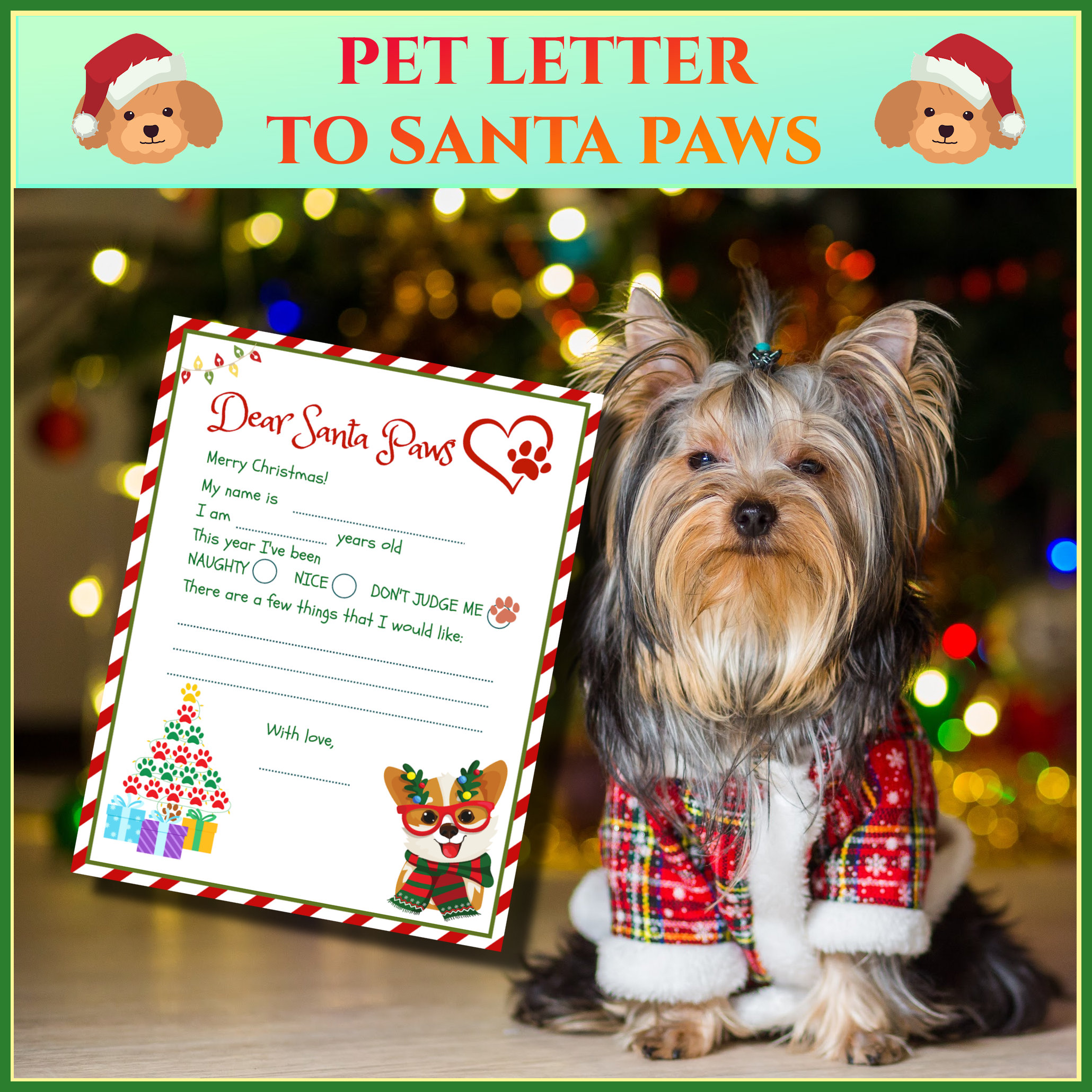 Pet Dogs, Letter to Santa Extremely Beautiful Designs Ready to Use No Editing Required Digital ...