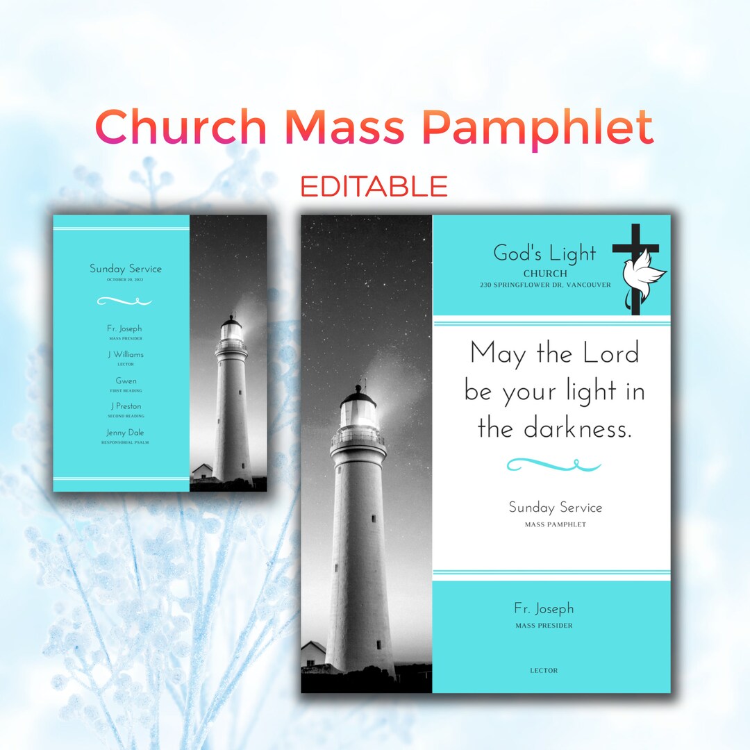 Church Pamphlet Template | INSTANT DOWNLOAD | Editable Pamphlet Card ...